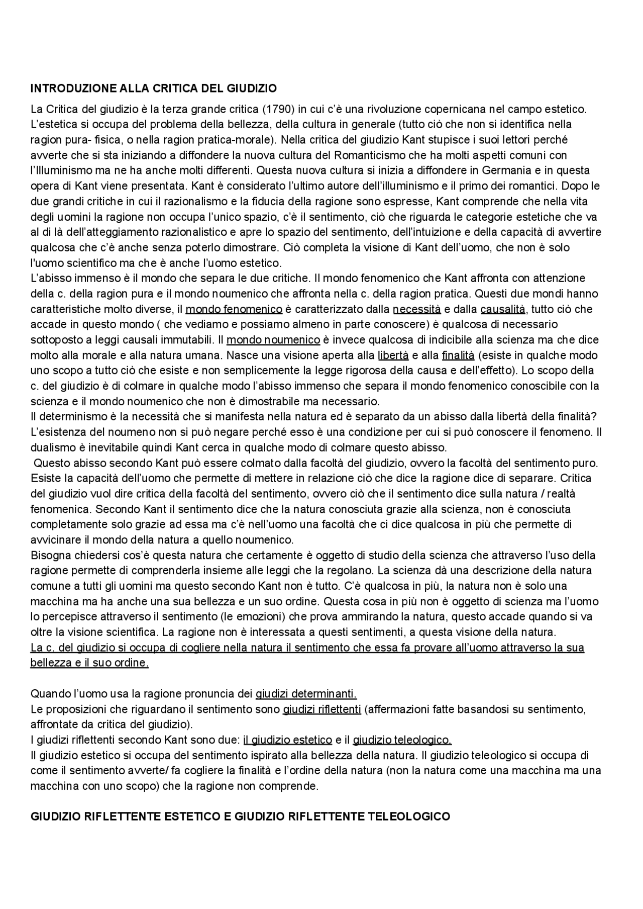 Kant Critica Del Giudizio Docsity
