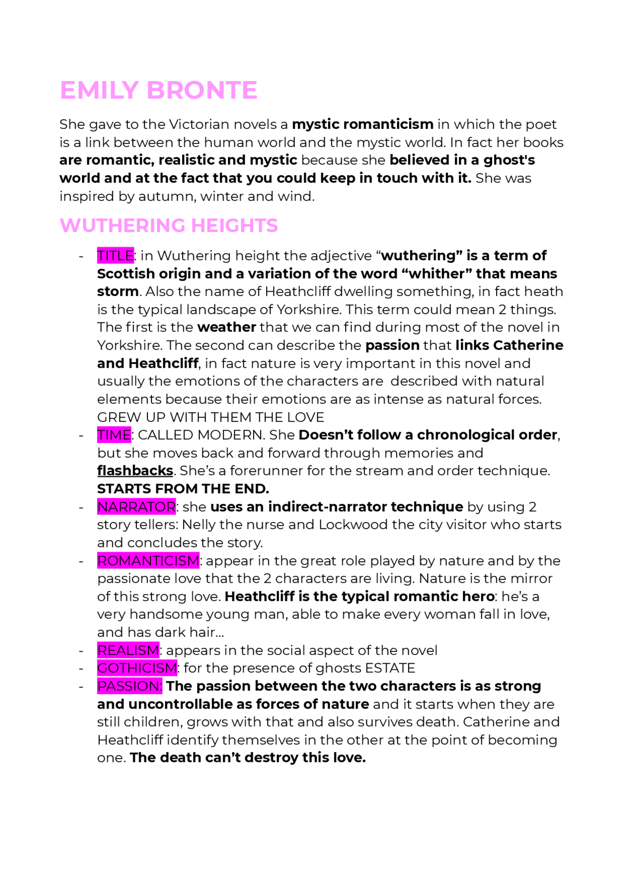 Letteratura Inglese: Emily Bronte - Docsity
