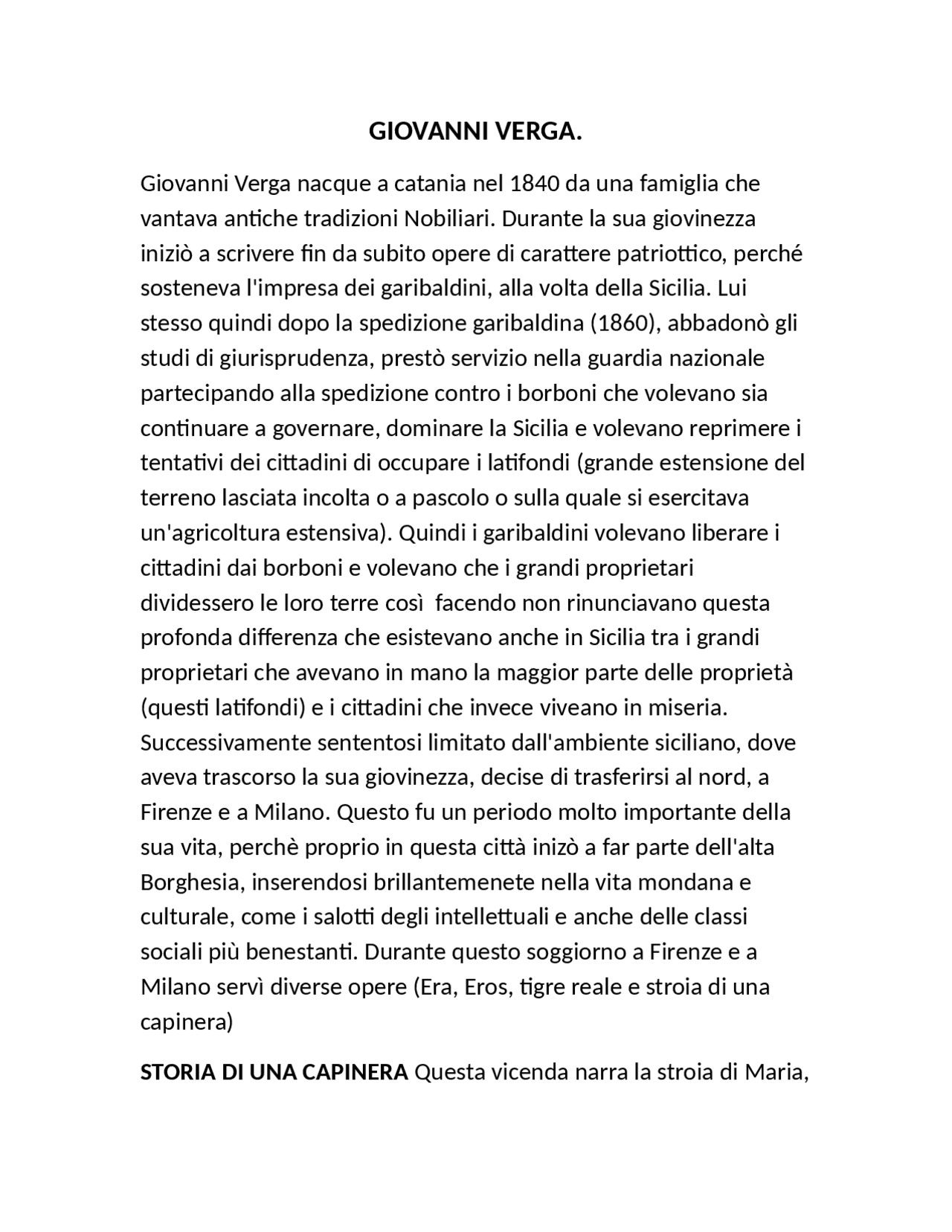 Giovanni Verga E Opere Docsity