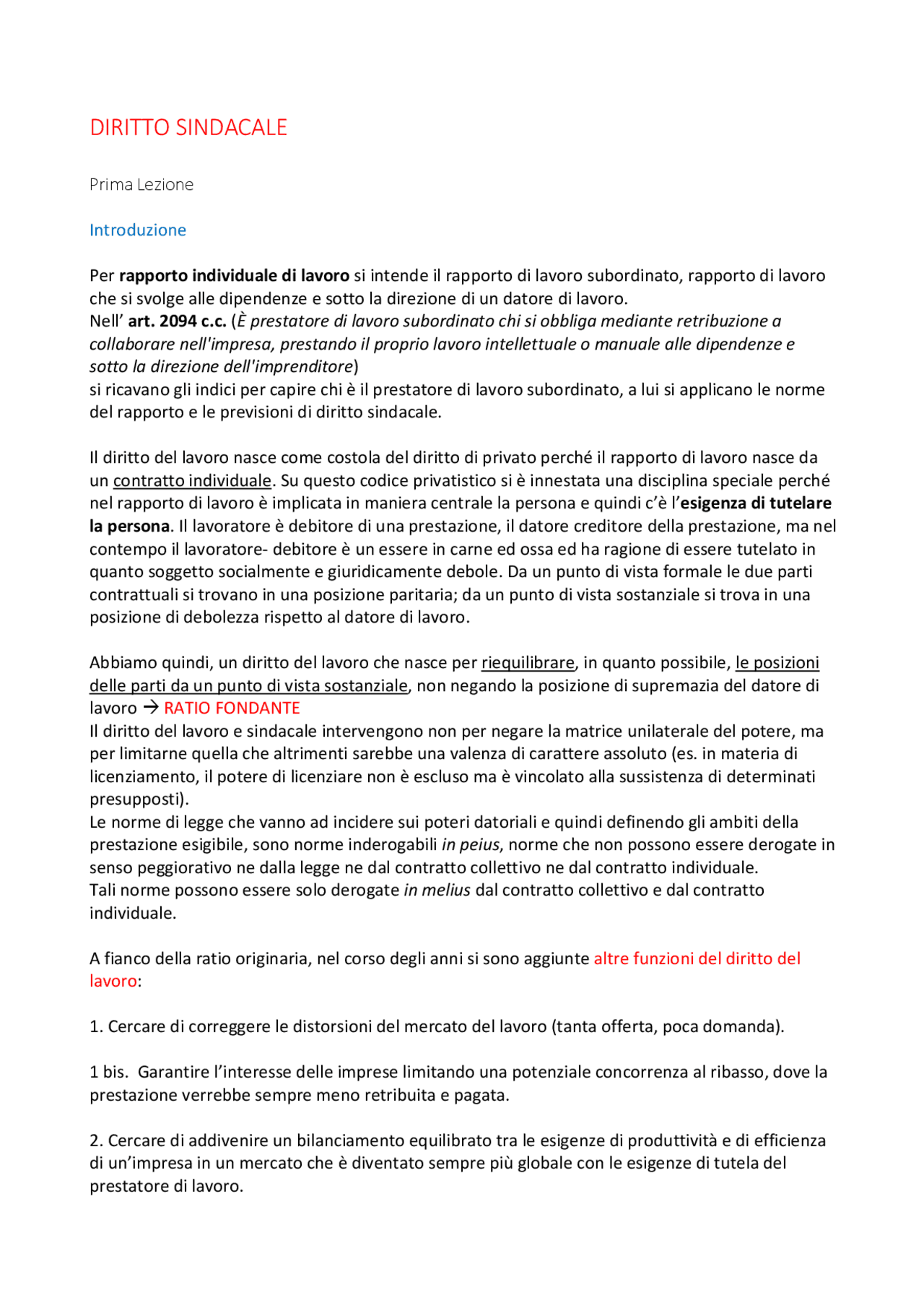 Appunti Diritto Sindacale Docsity