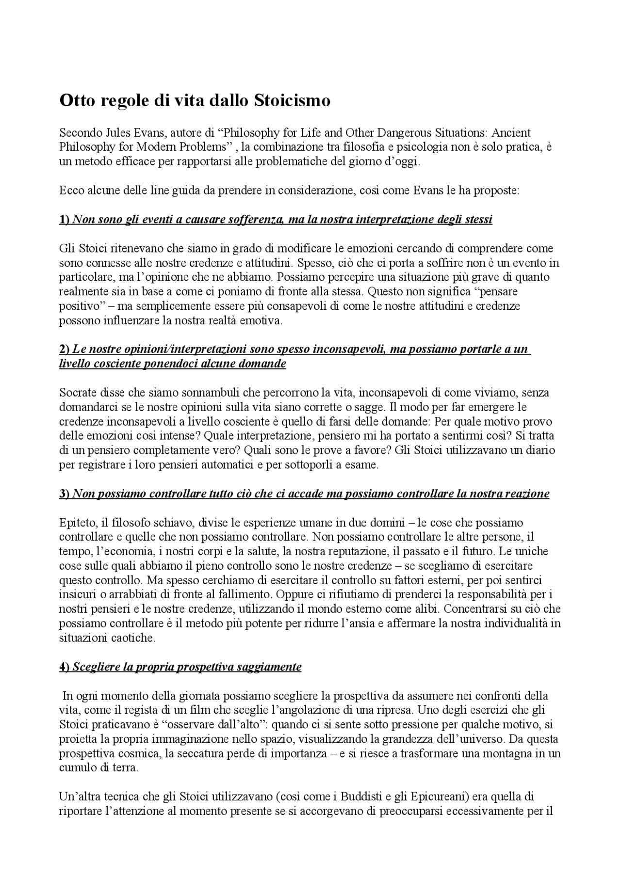 Stoicismo E Regole Di Vita Docsity