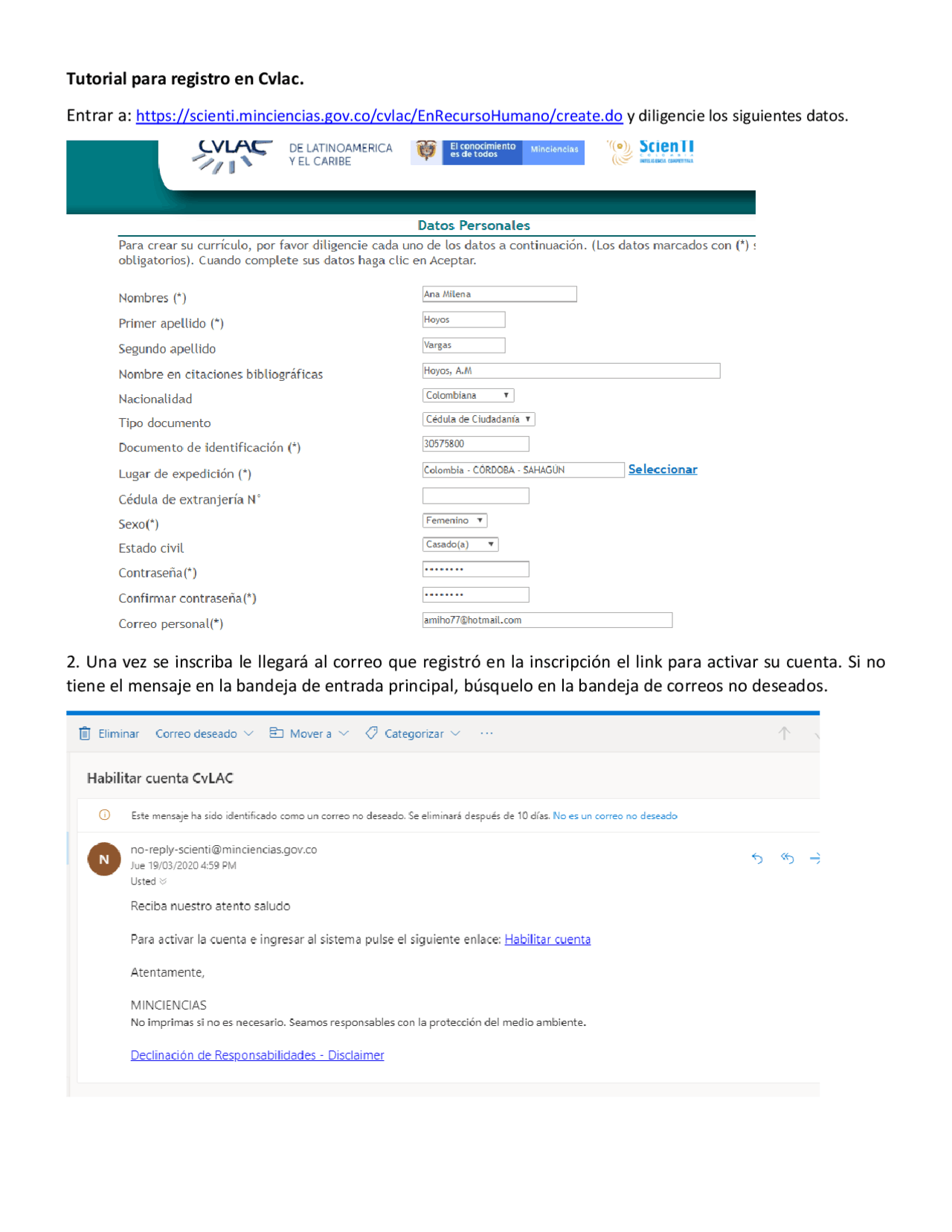 Tutorial registro cvlac - Docsity