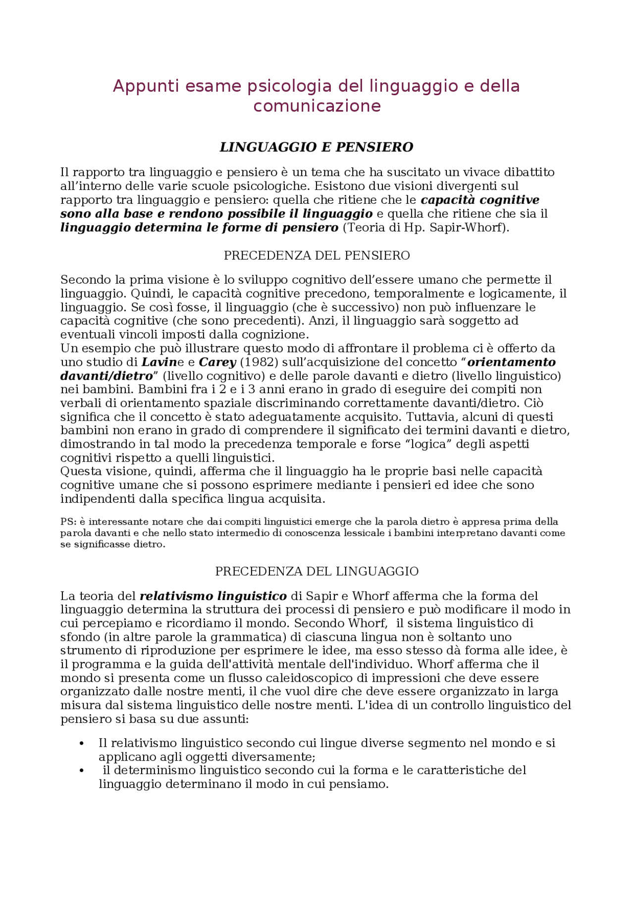 Appunti Psicologia Del Linguaggio E Della Comunicazione 5 Docsity