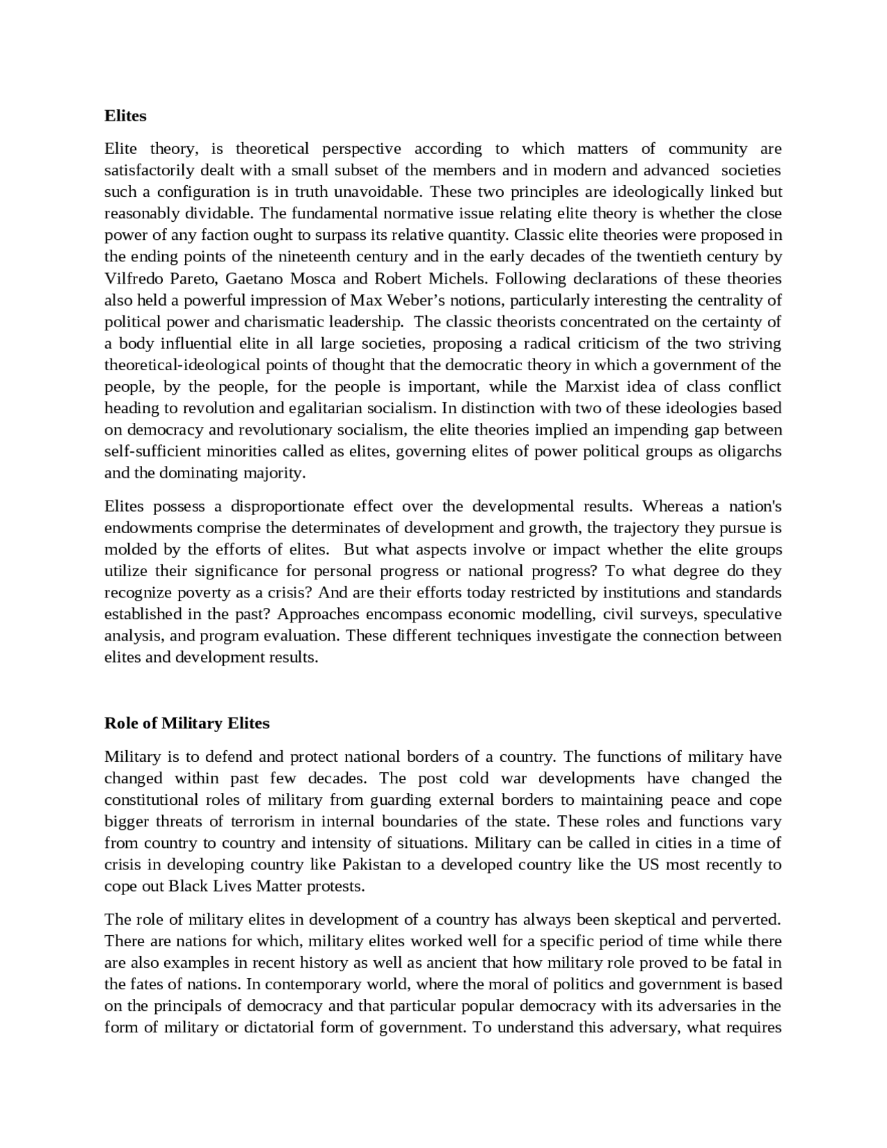 Elites and types of elites - Docsity