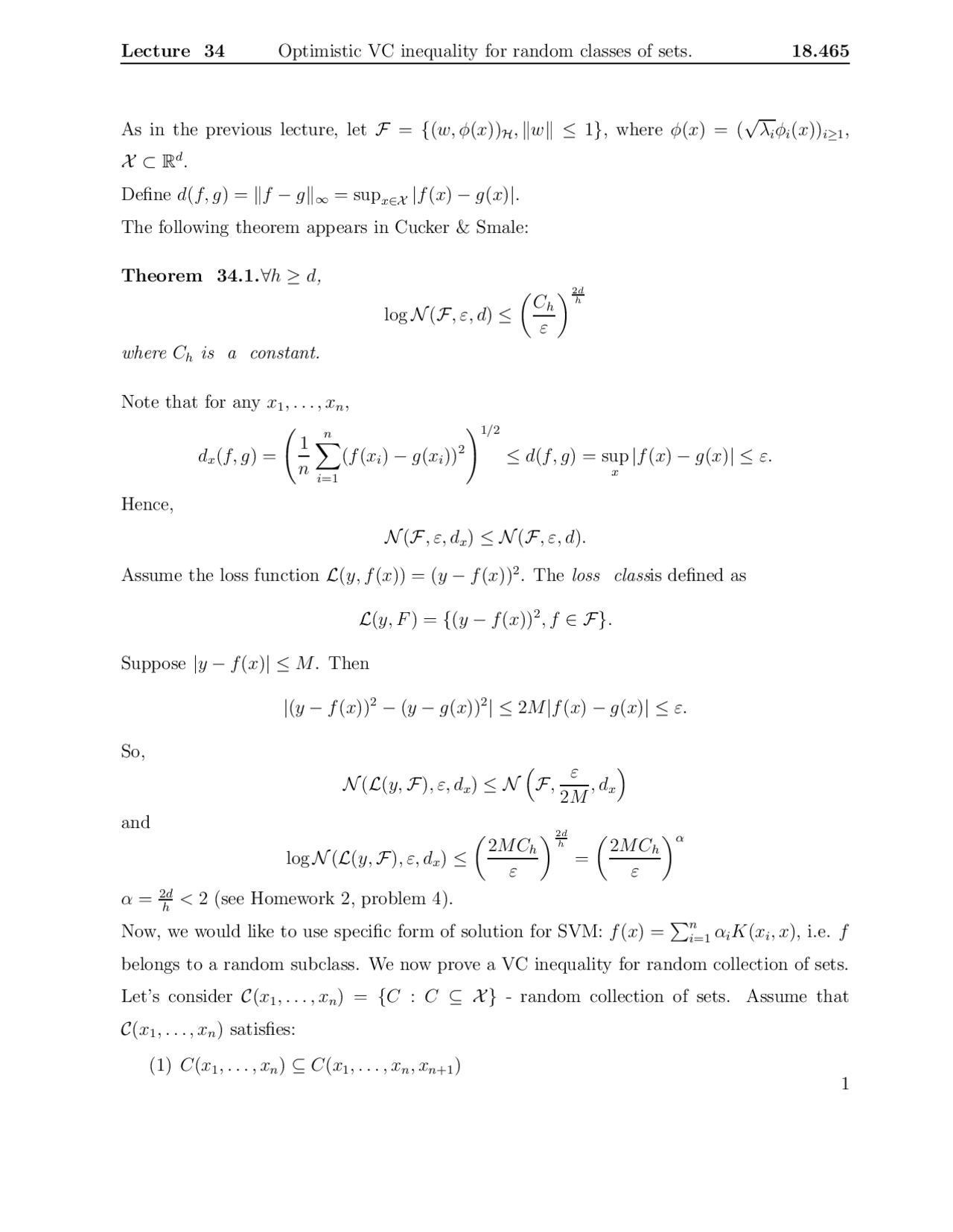 Optimistic Vc Inequality For Random Classes Of Sets Docsity