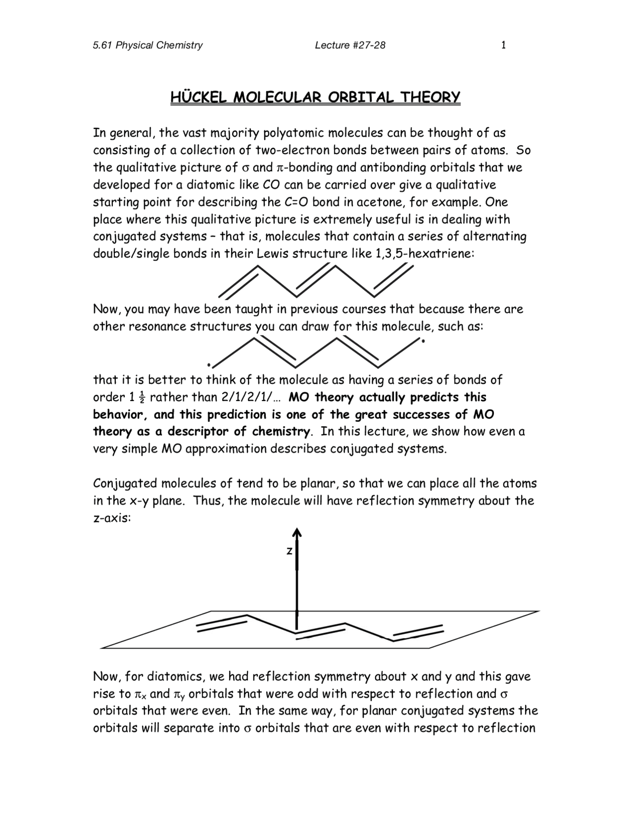 Huckel Molecular Orbital Theory Docsity