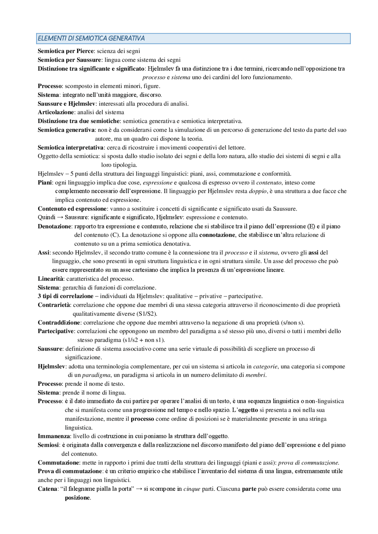 Elementi Di Semiotica Generativa Docsity