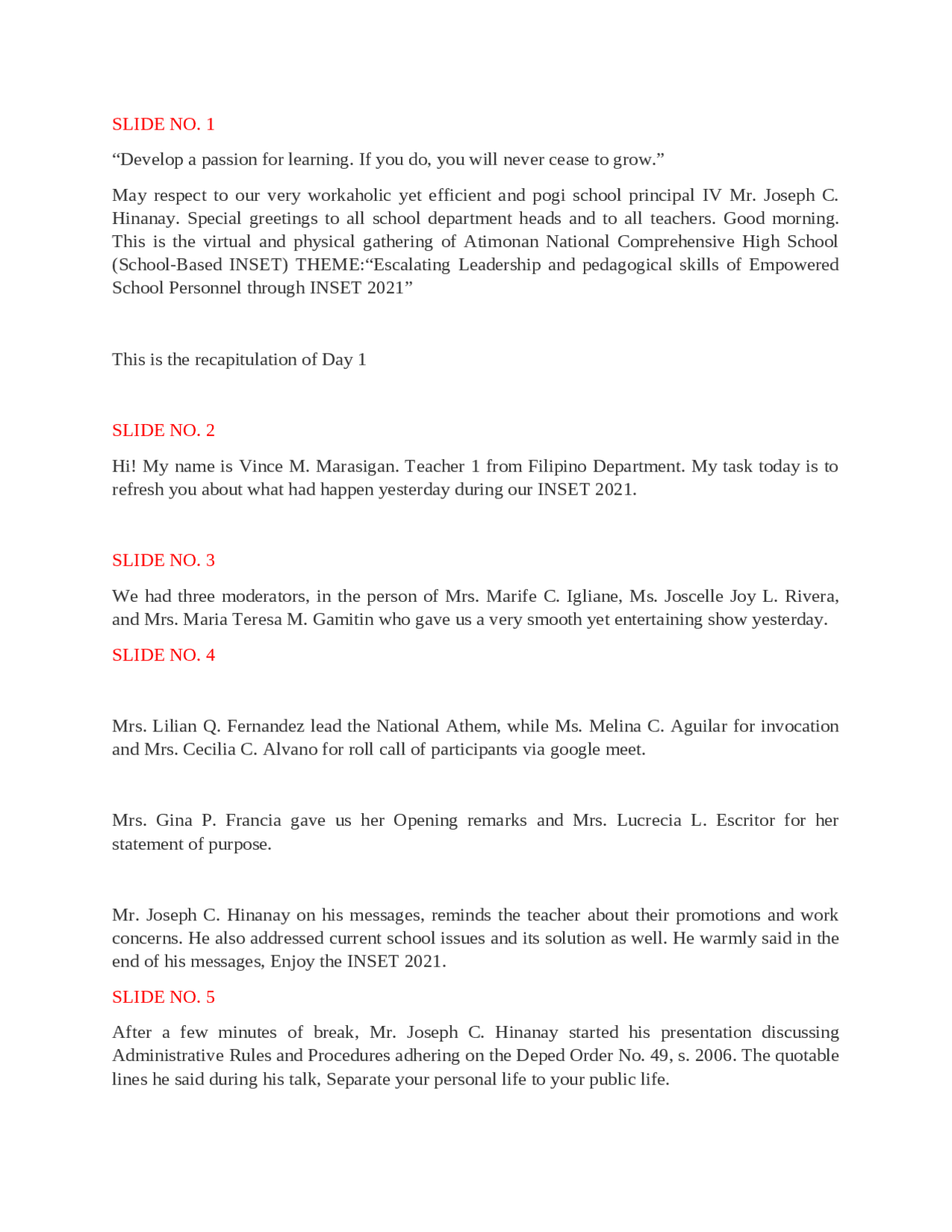 Emcee Script Docx Script For Inset In Service Trainin