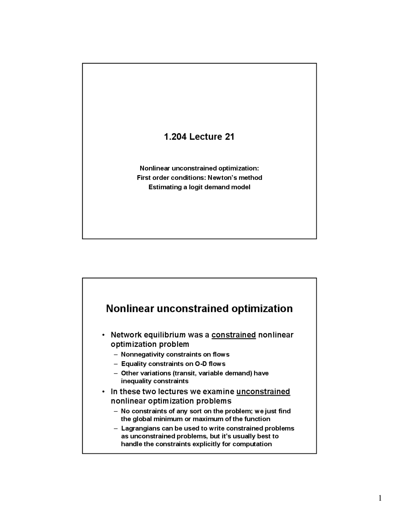 Continuous Unconstrained Nonlinear Optimization Docsity