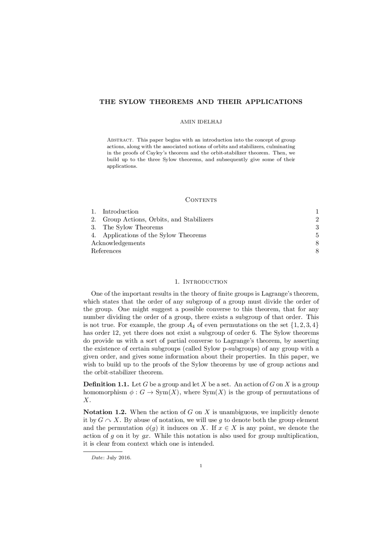 The Sylow Theorems and Their Applications - Docsity