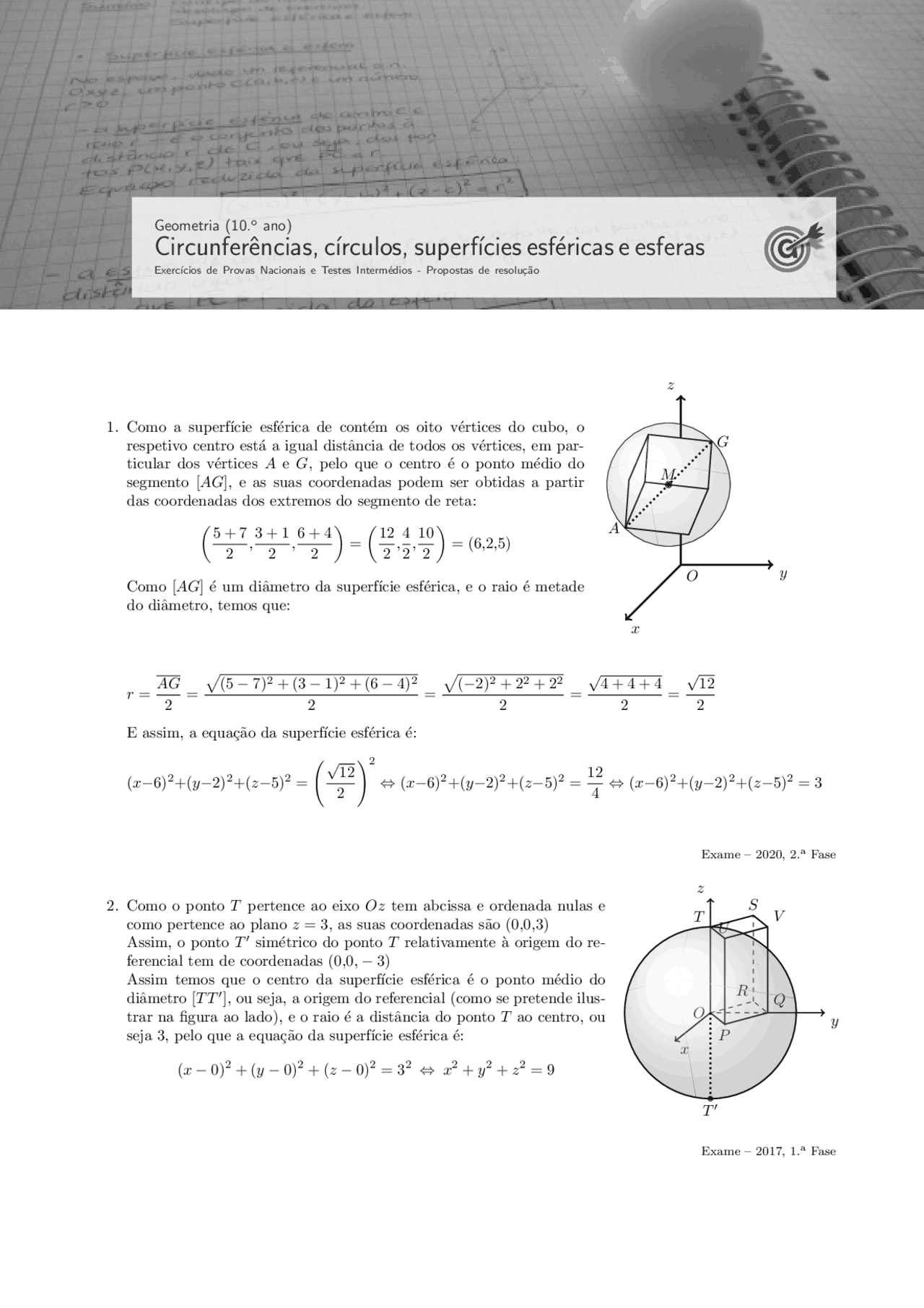Esferas e círculos - geometria analítica - 10º ano - soluções - Docsity