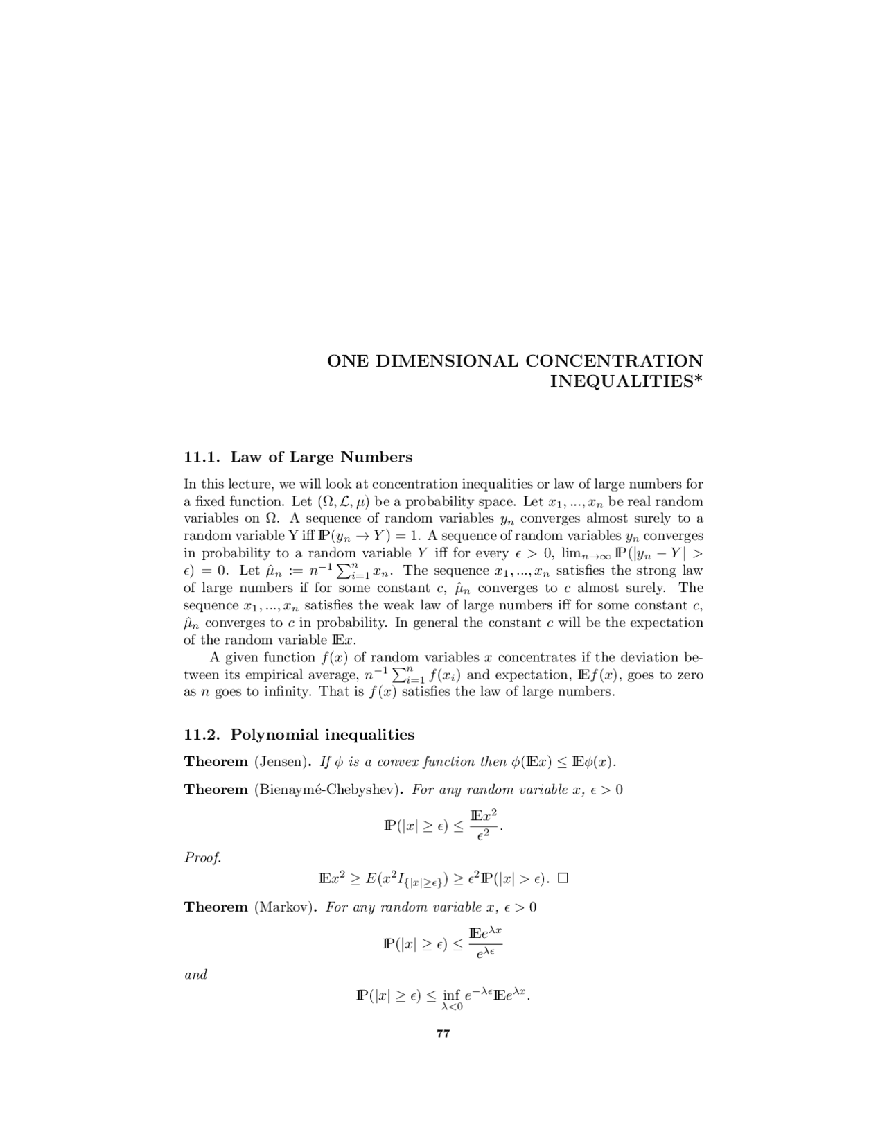 One Dimensional Concentration Inequalities Notes Docsity