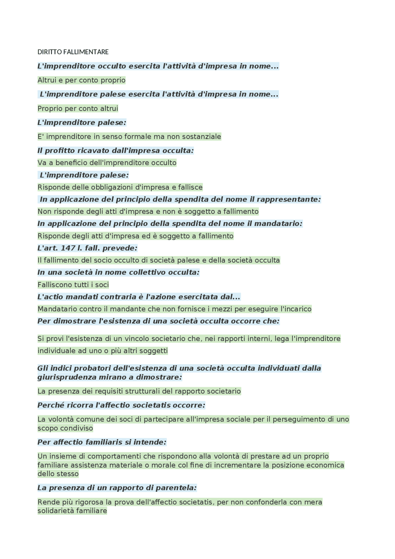 Domande Diritto Fallimentare Unipegaso Docsity