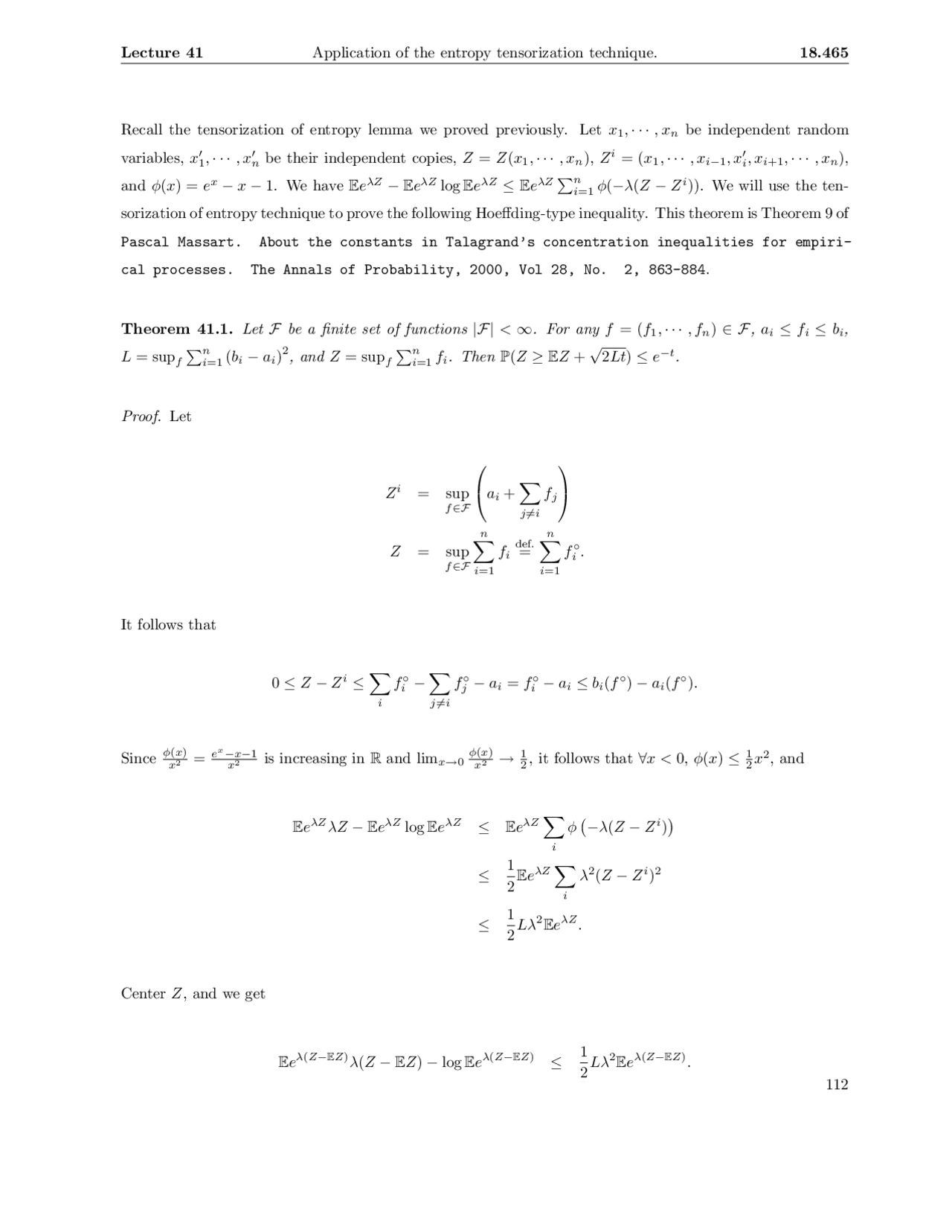 Application Of The Entropy Tensorization Technique Lecture Notes