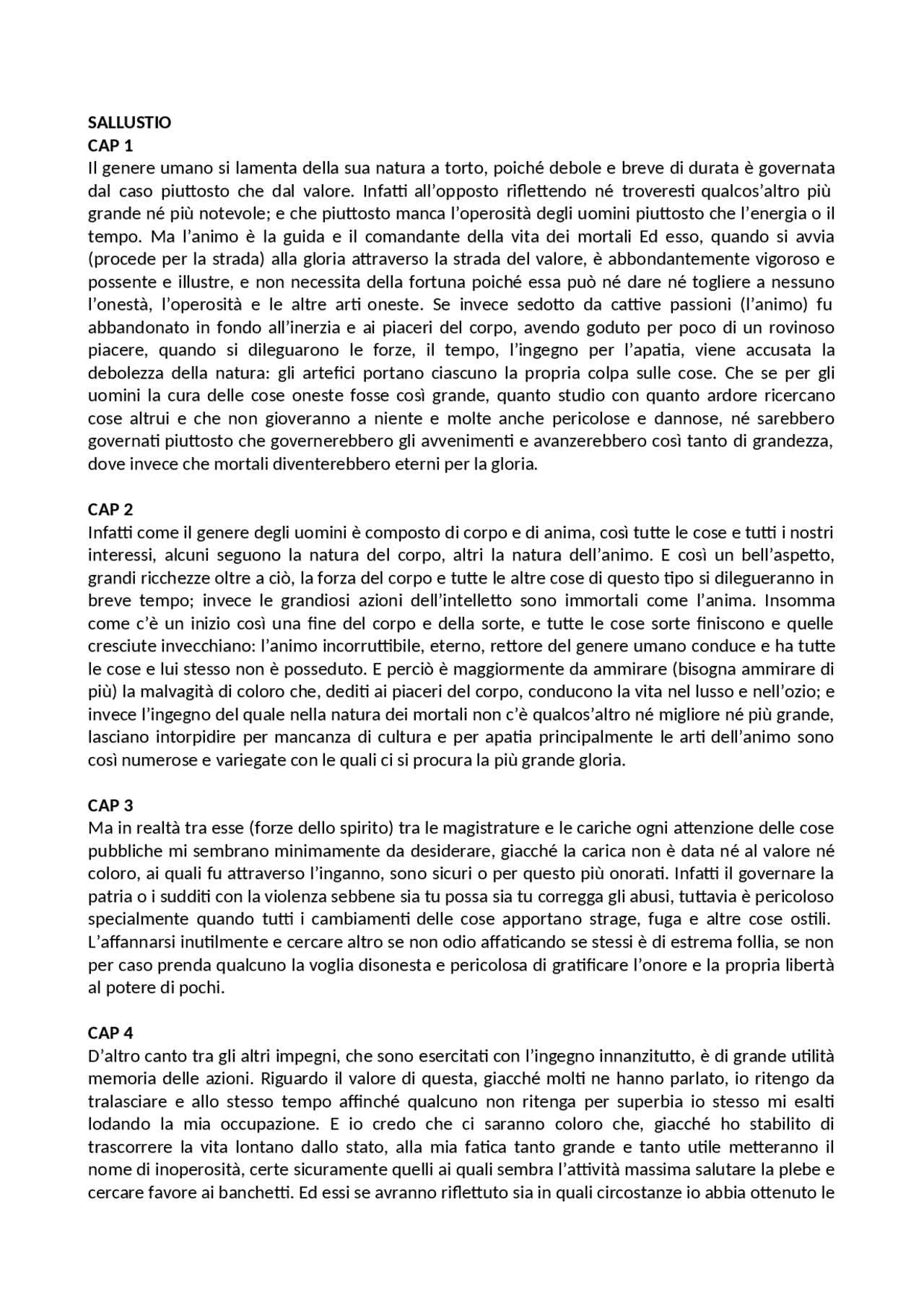 Traduzione Sallustio Bellum Iugurthinum Docsity