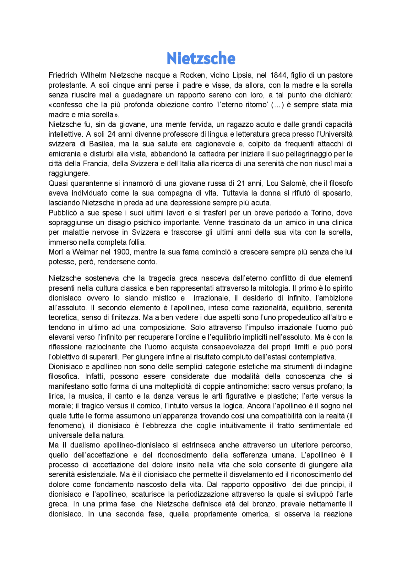 Nietzsche Appunti Presi A Lezione Docsity