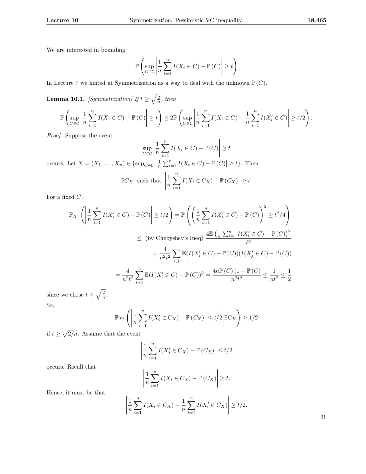 Symmetrization Pessimistic Vc Inequality Docsity