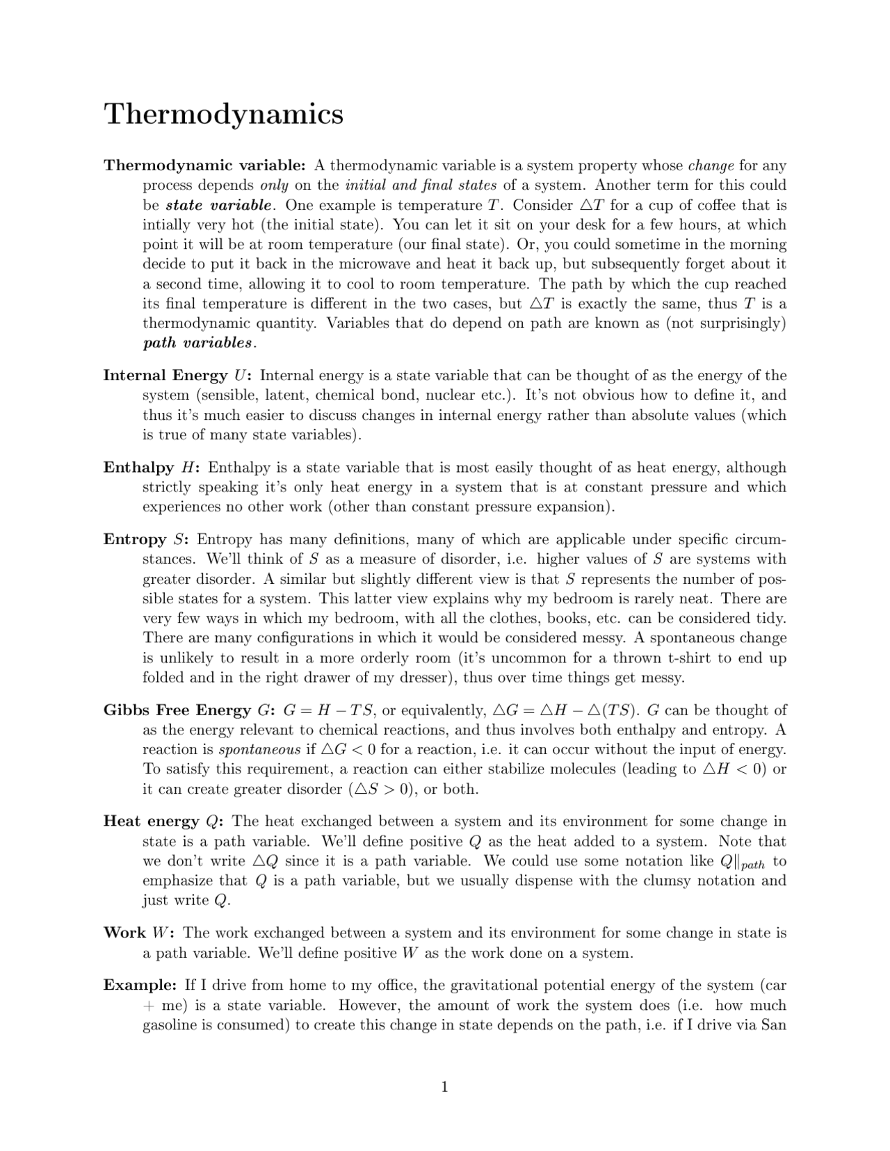 Lecture Notes On Thermodynamic Variable Docsity