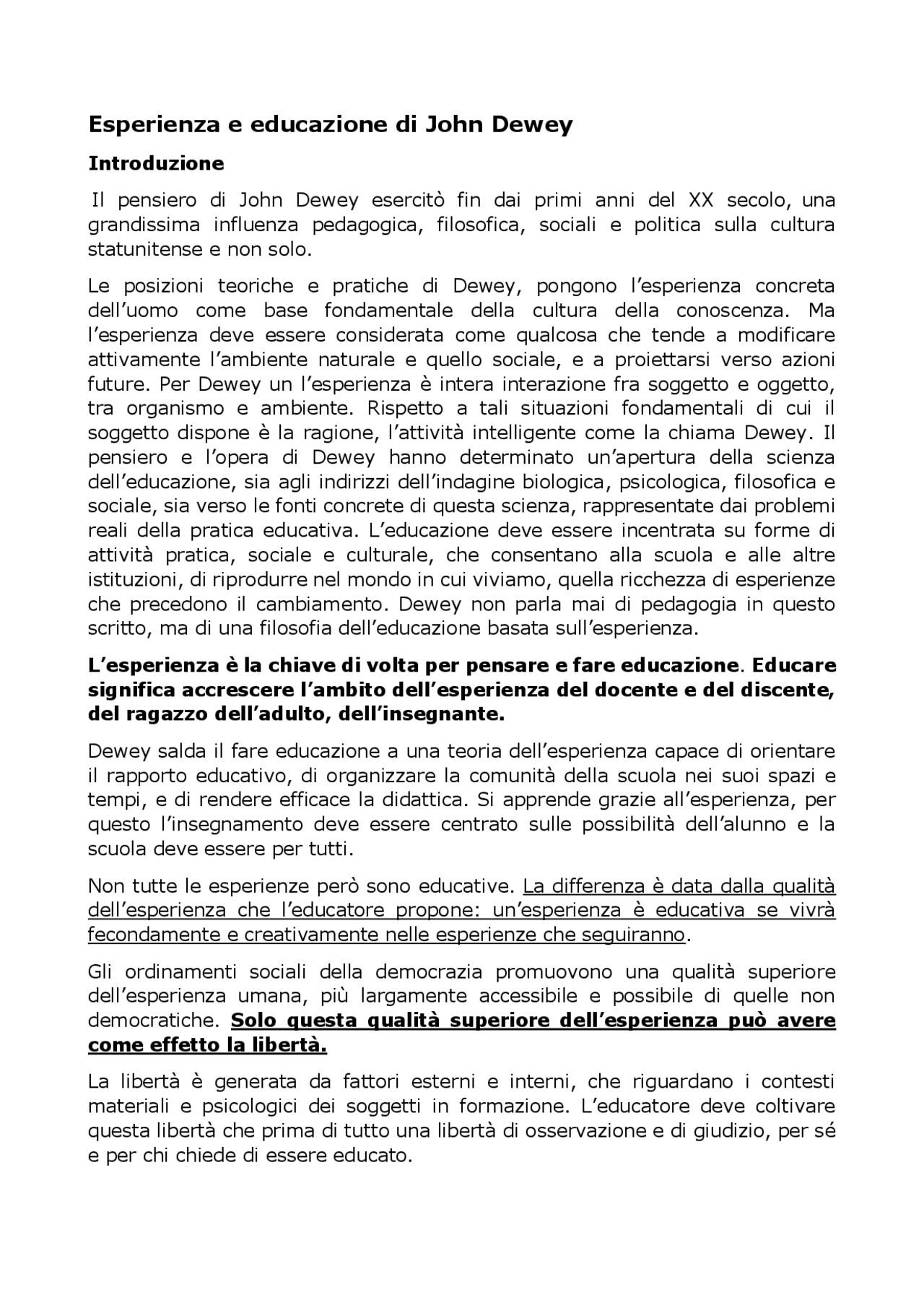Riassunto Testo Di John Dewey Docsity