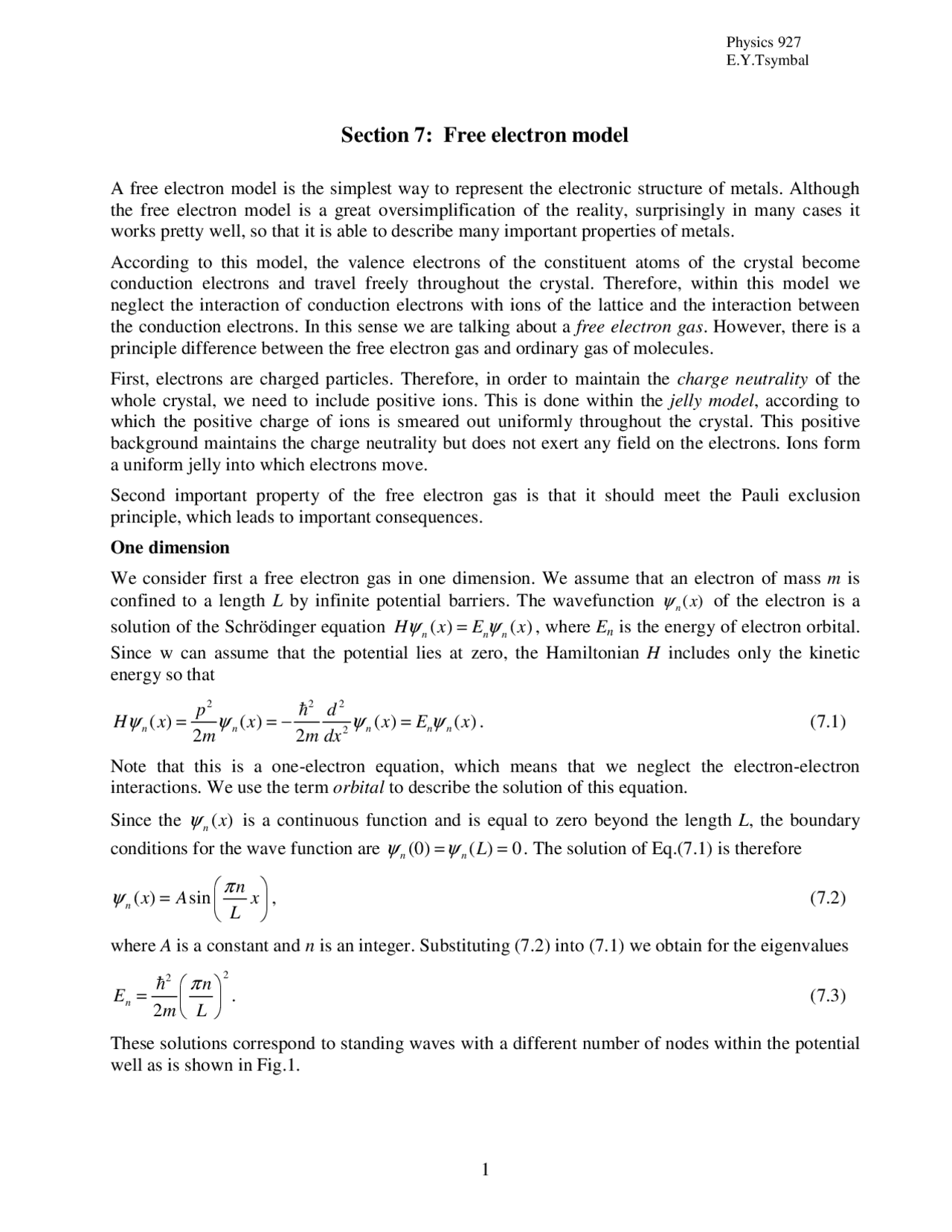 Lecture Notes On Free Electron Model Docsity
