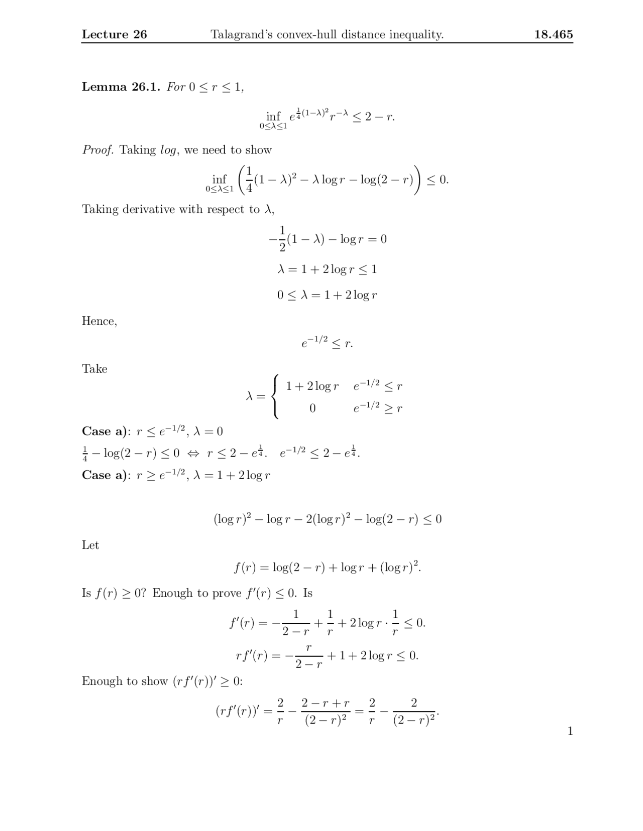 Talagrands Convex Hull Distance Inequality Docsity