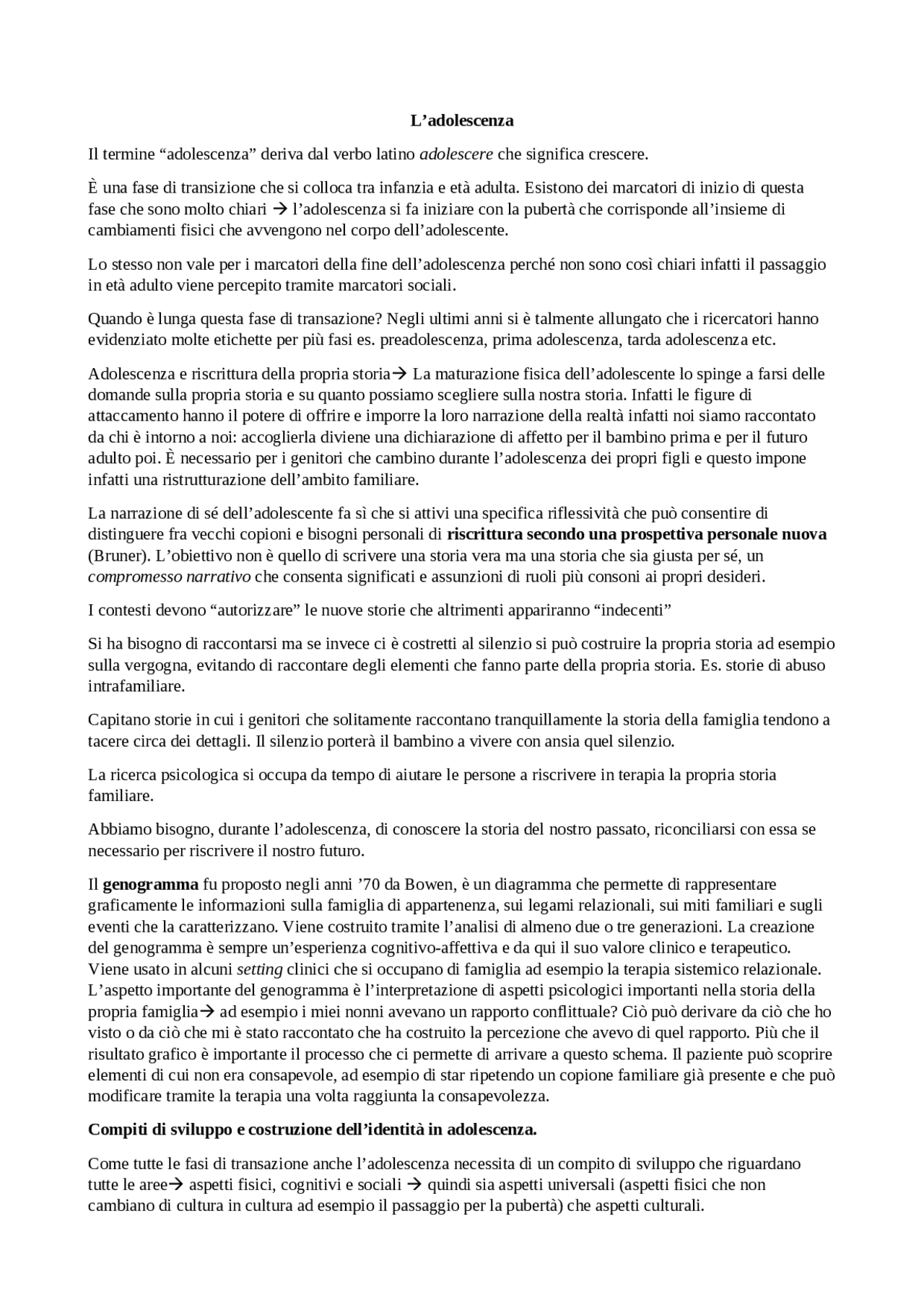 Adolescenza E Compiti Di Sviluppo Docsity