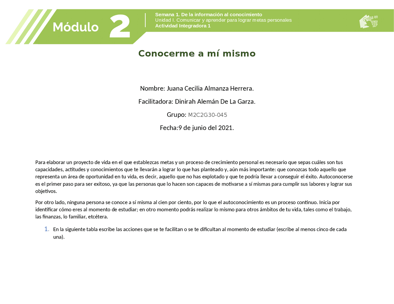 Modulo 2 , semana 1 actividad 1 - Docsity