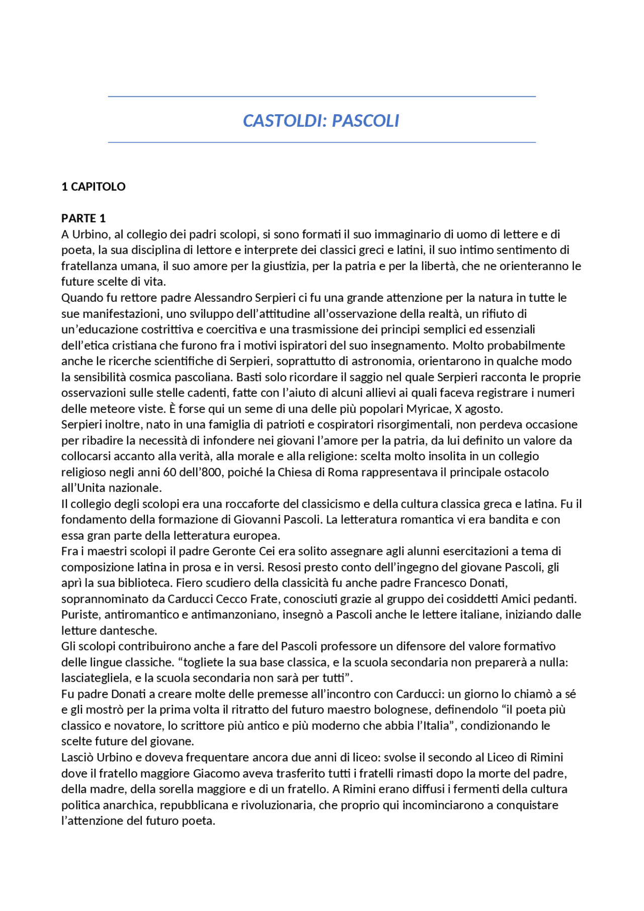 Riassunto Libro Pascoli Di Castoldi Docsity