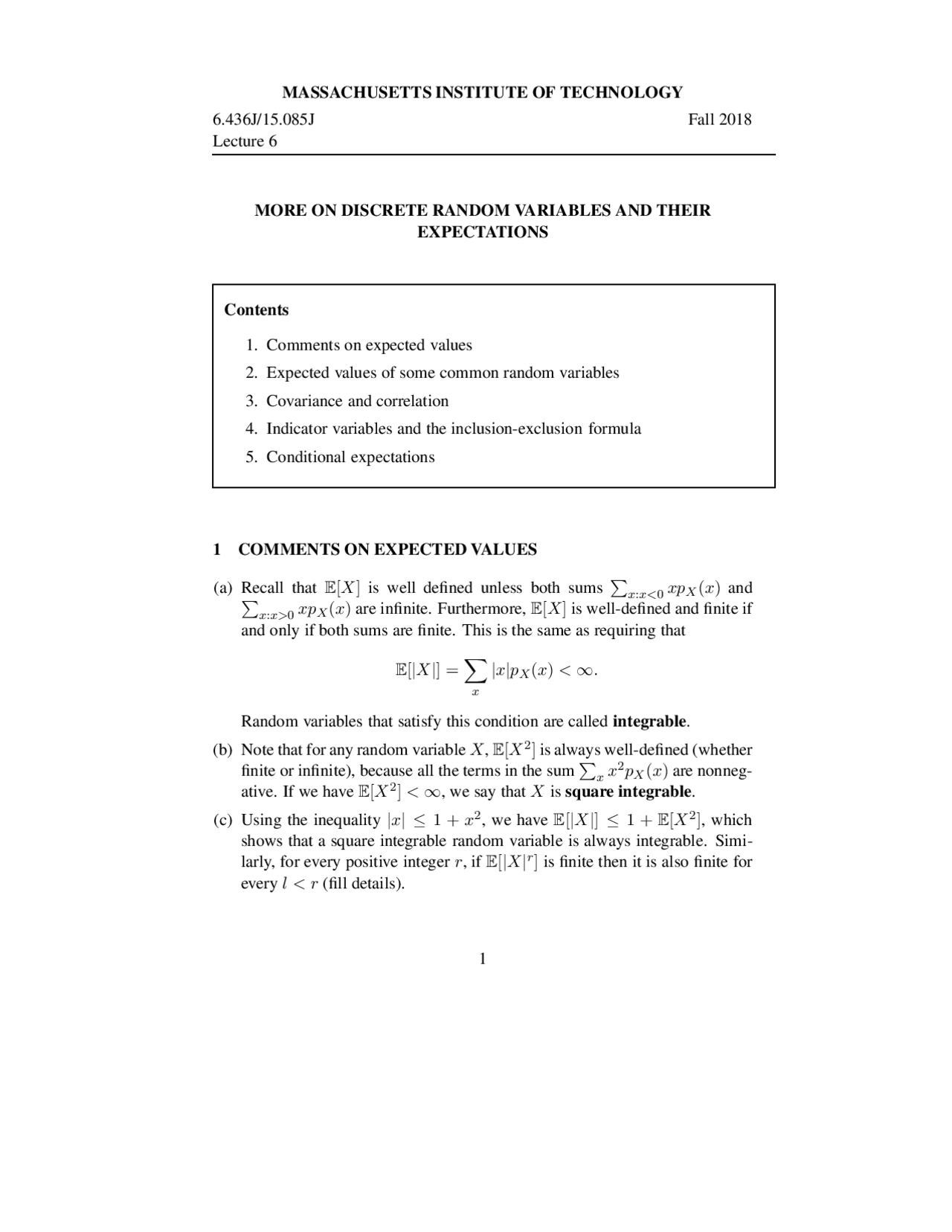 More On Discrete Random Variables And Their Expectations Docsity