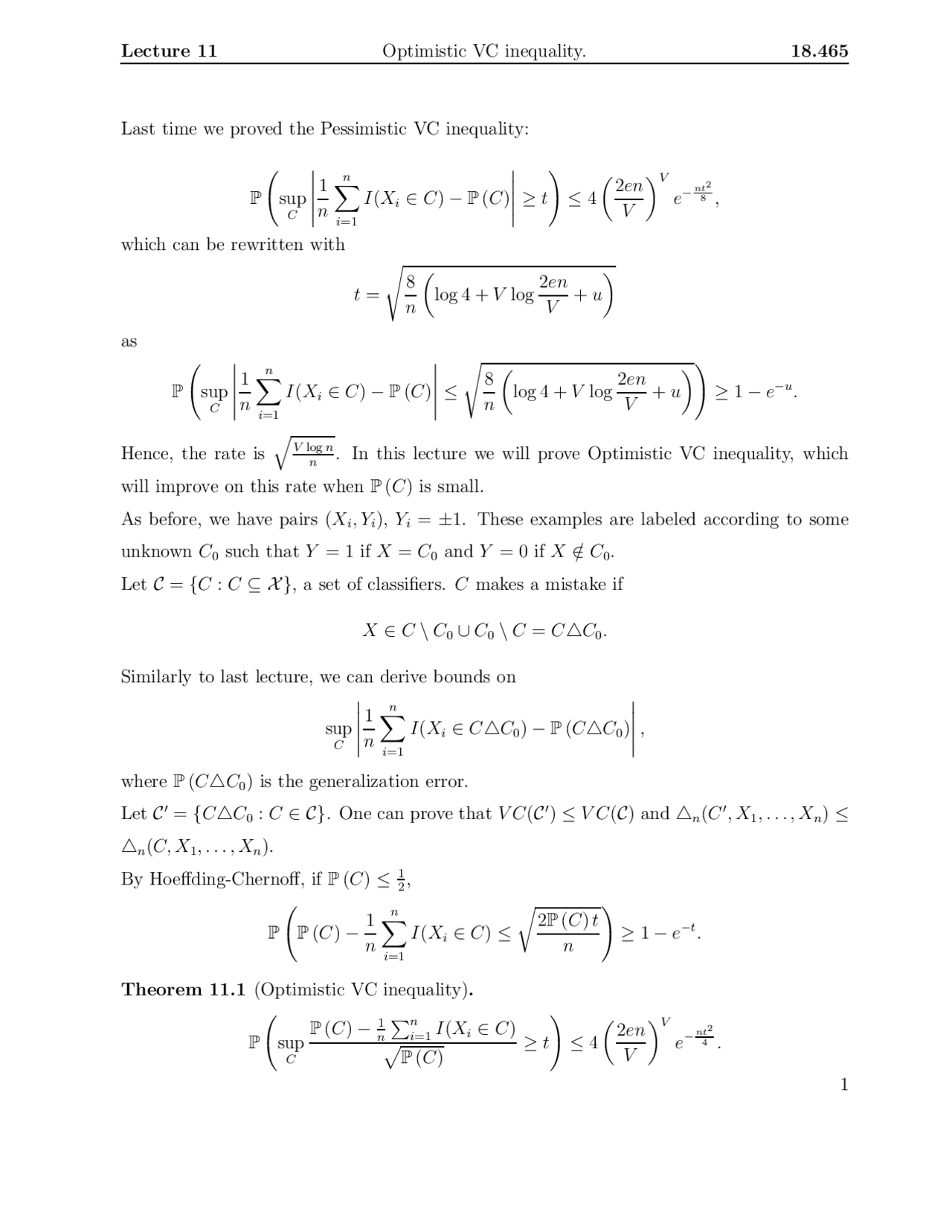 Notes On Optimistic Vc Inequality Docsity