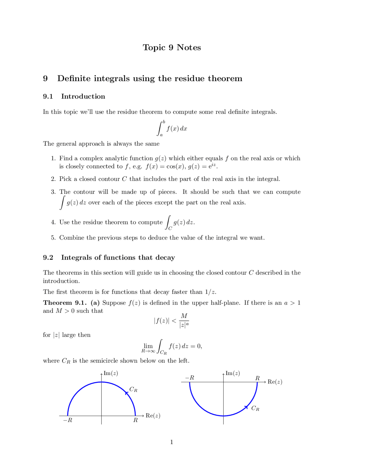 Definite Integrals Using the Residue Theorem | Lecture notes Calculus ...