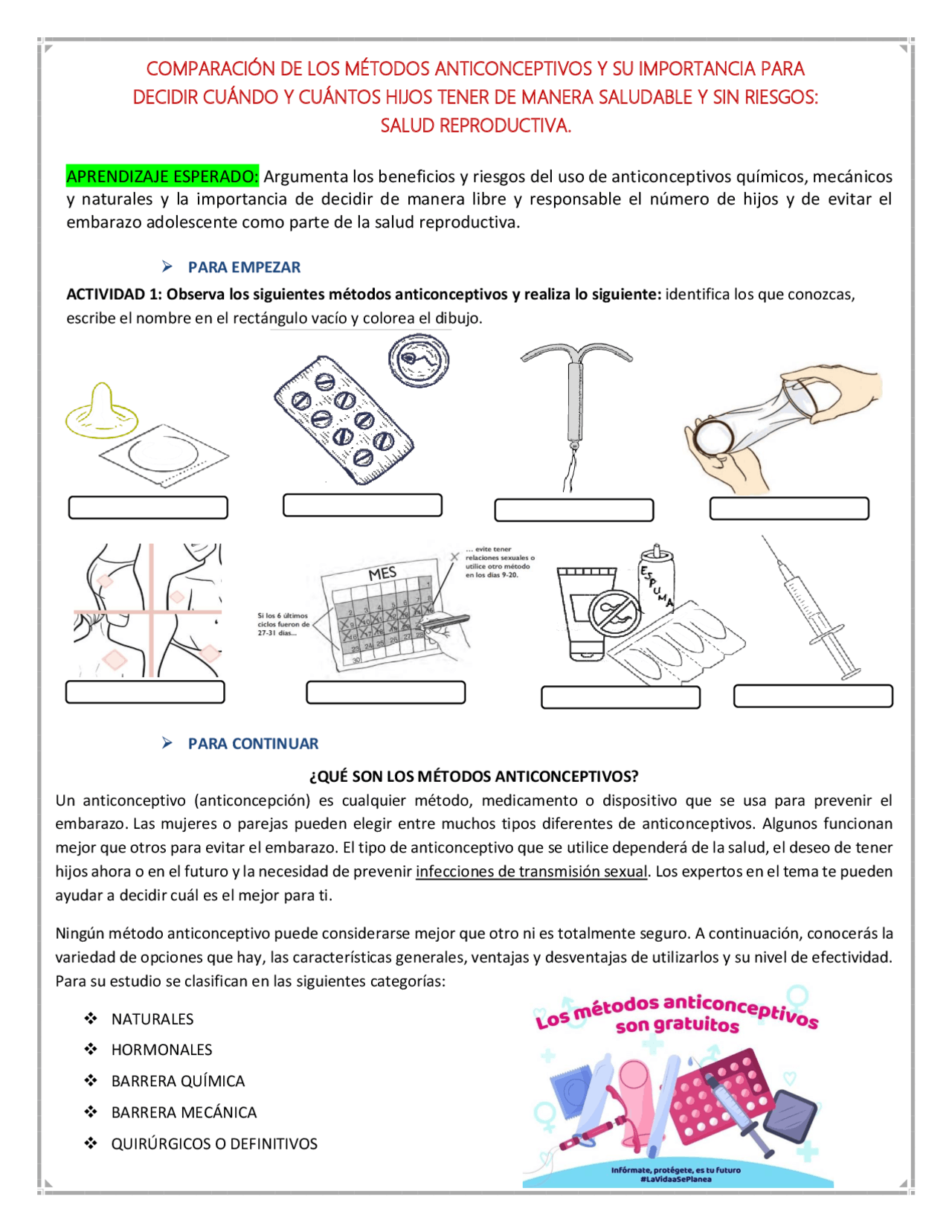 Métodos Anticonceptivos Apuntes De Biología Docsity