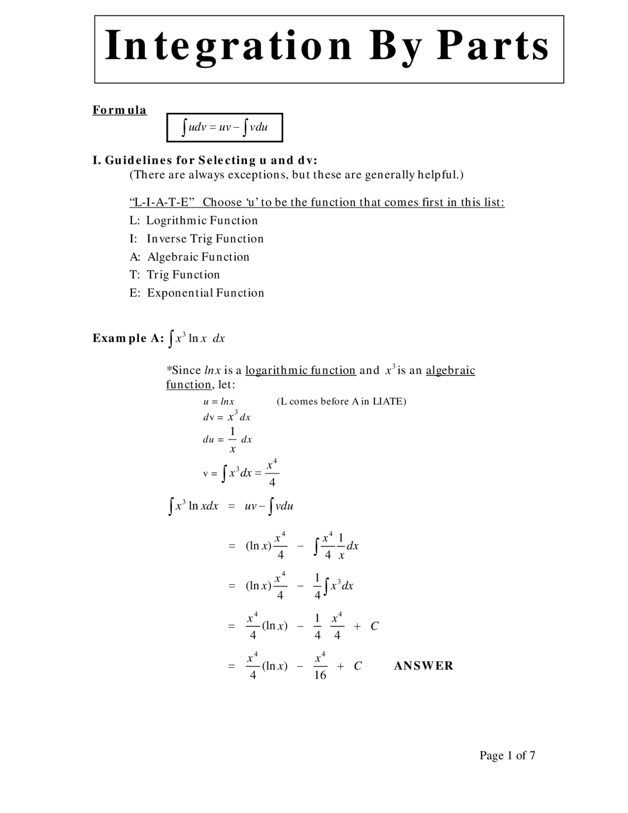 Integration By Parts Questions With Answers Docsity