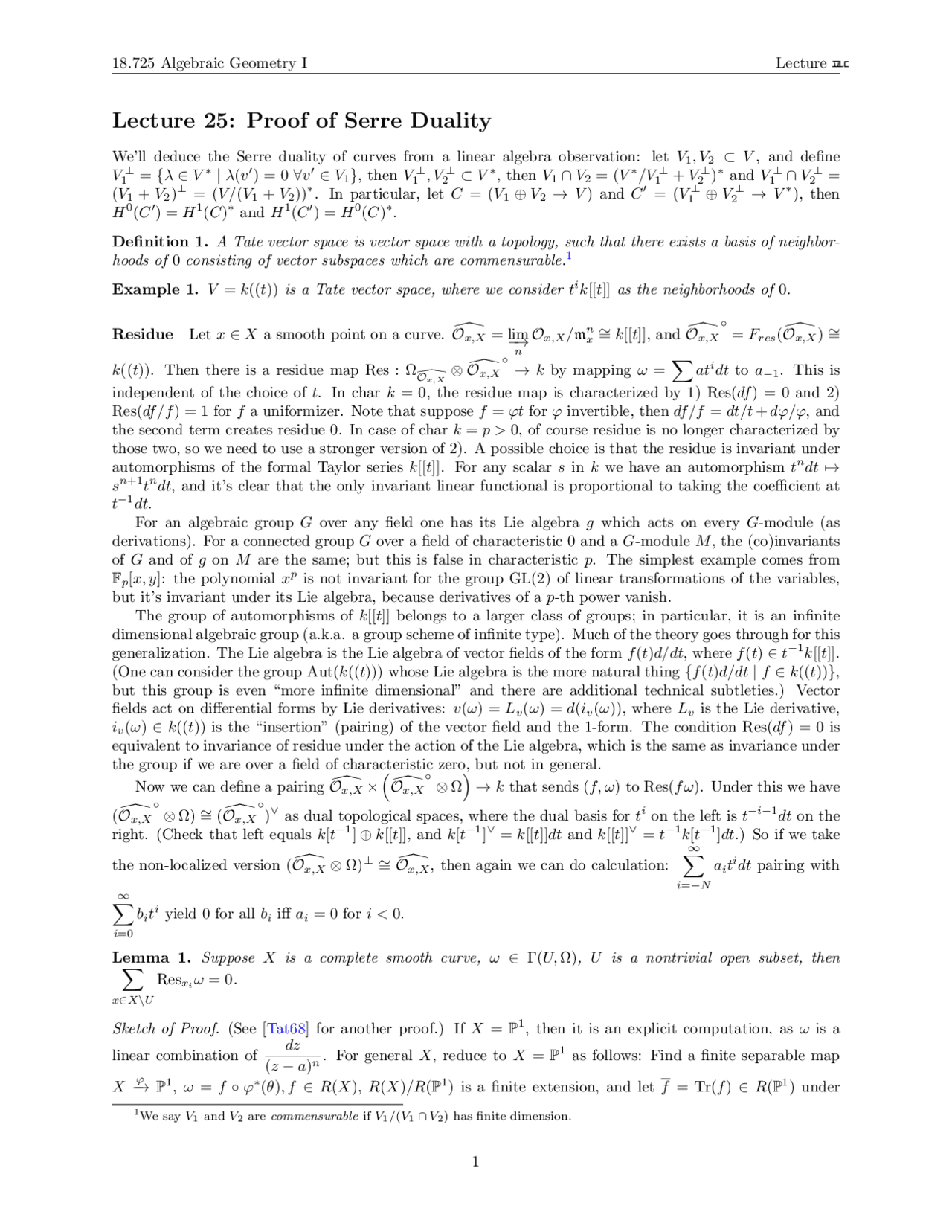 Lecture 25 Proof Of Serre Duality Docsity