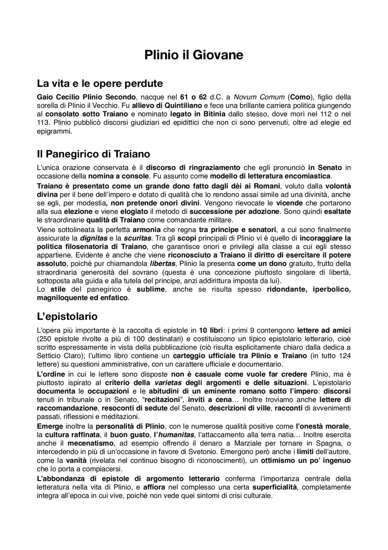 Plinio Il Giovane In Letteratura Latina Docsity