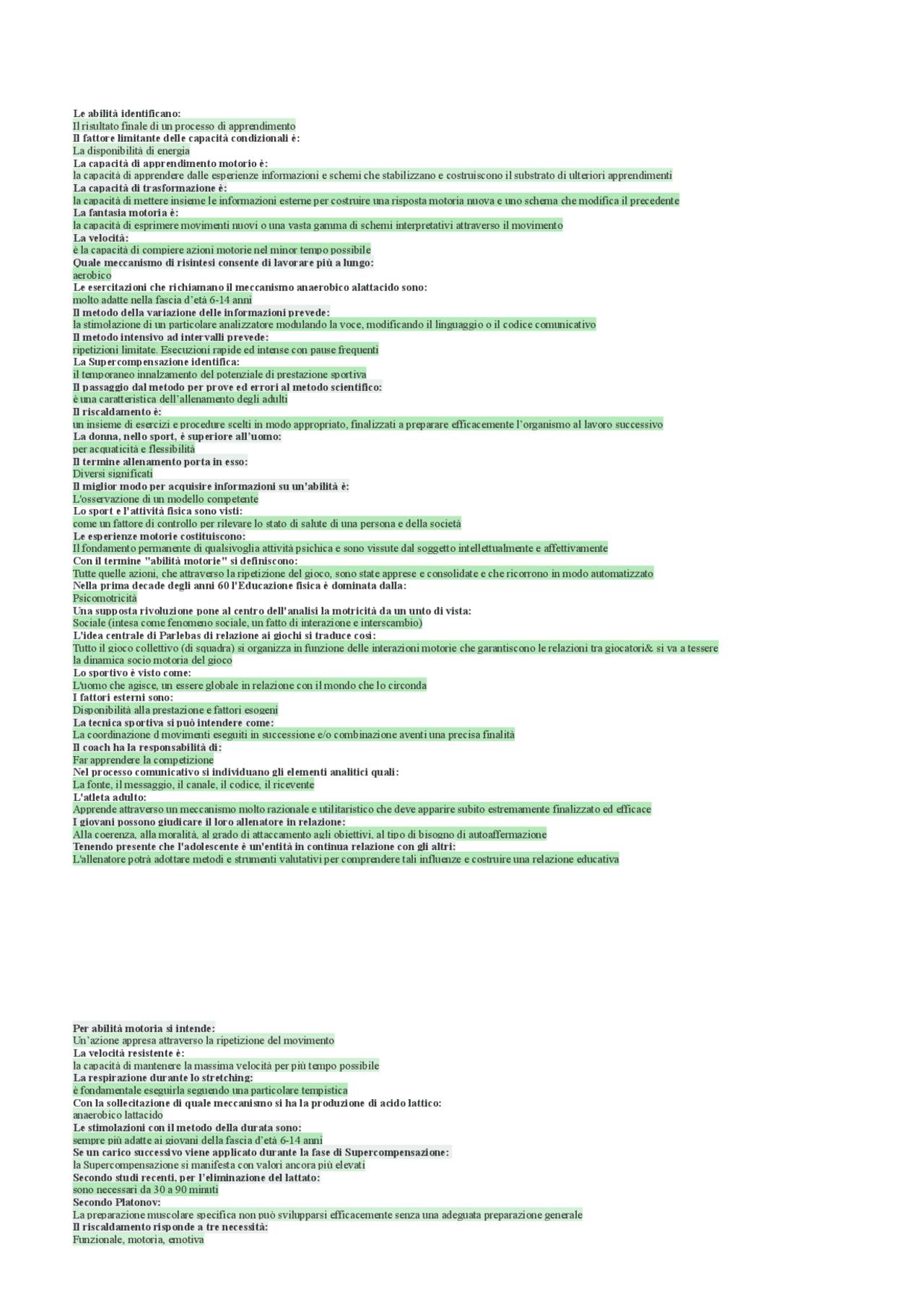 Unipegaso Teorie E Metodologie Dellallenamento Docsity