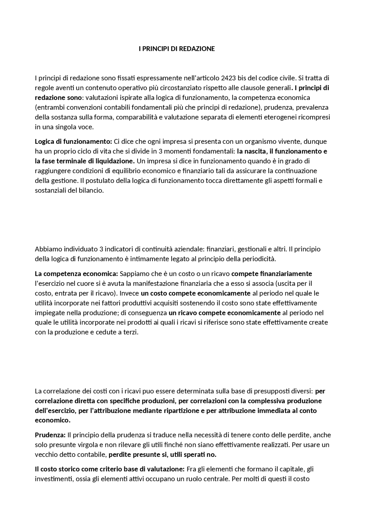 Principi Di Redazione Appunti Di Analisi Di Bilancio E Principi