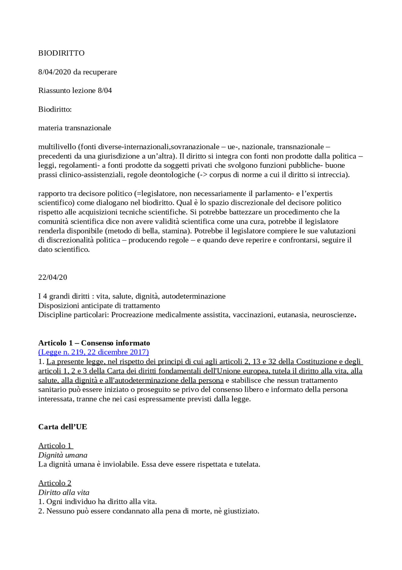 Appunti Pizzetti Biodiritto Docsity