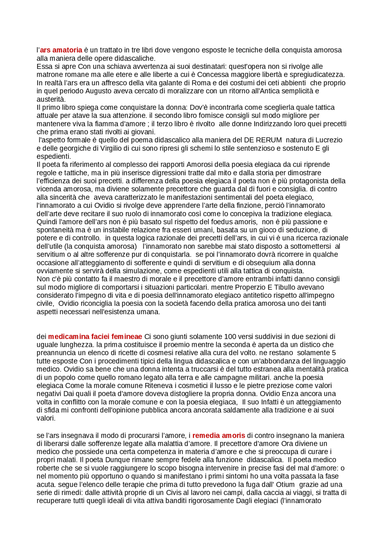 Ovidio ars amatoria - Docsity