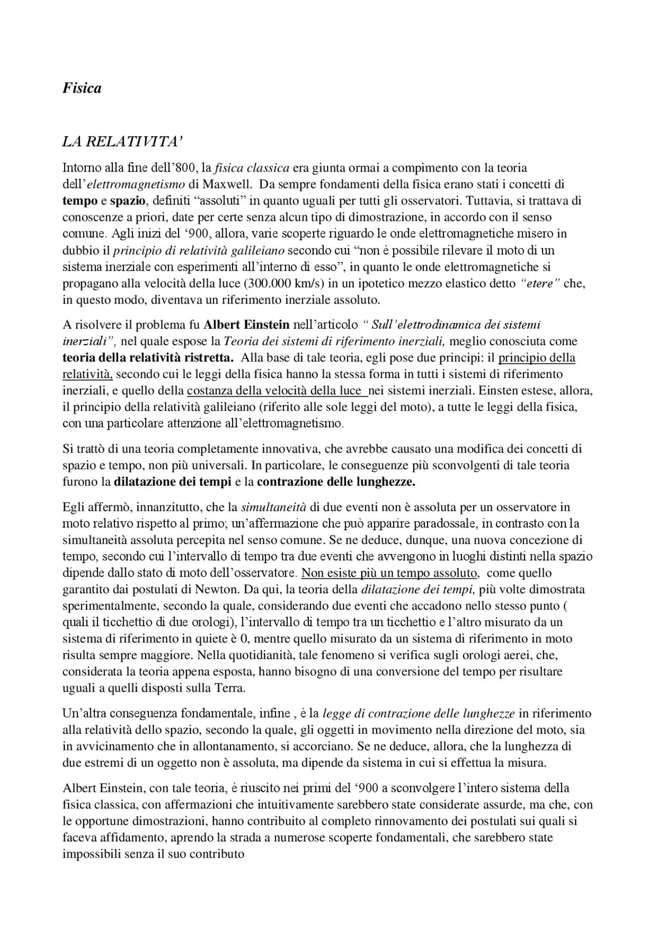 Fisica La Relatività Docsity