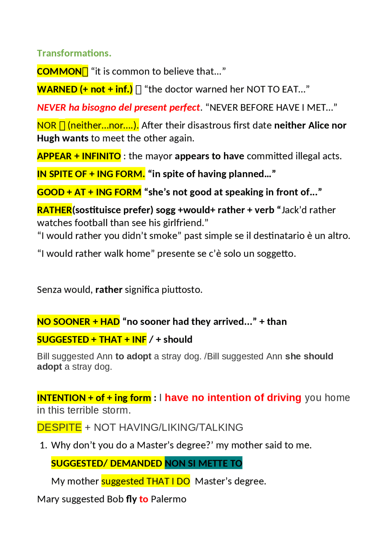 Key Word Transformations c1 | Appunti di Inglese | Docsity