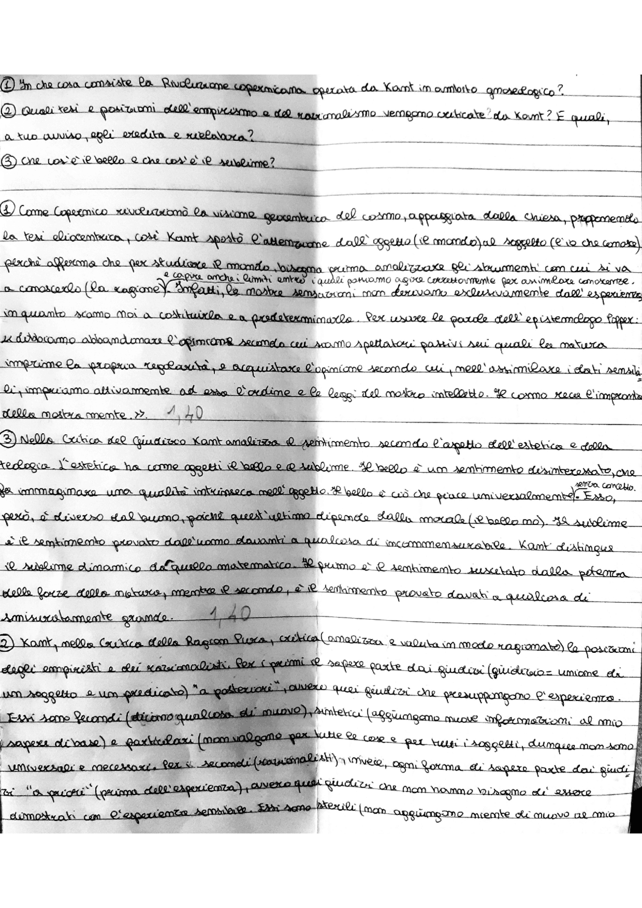 Domande e risposte compito di filosofia su Hegel e Kant - Docsity