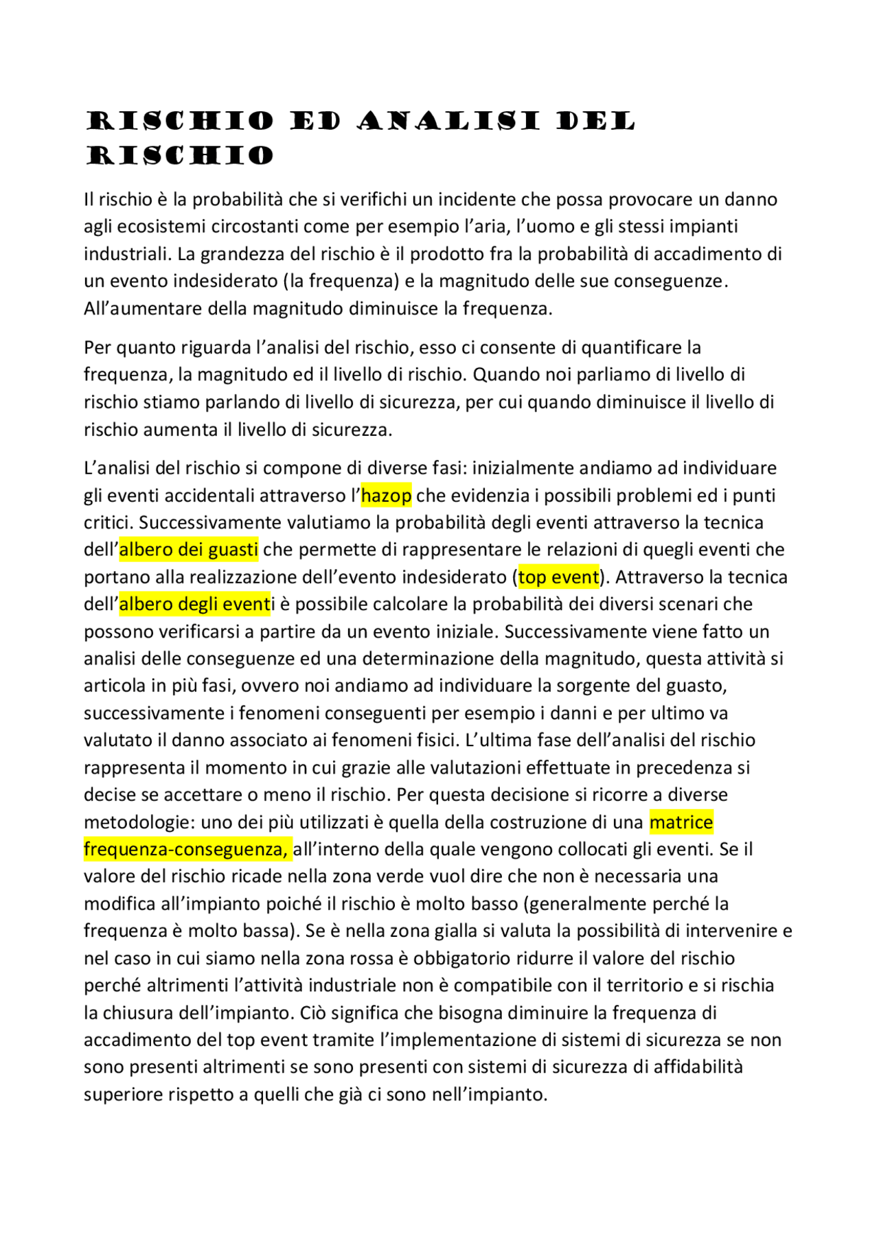 Rischio Ed Analisi Del Rischio Docsity