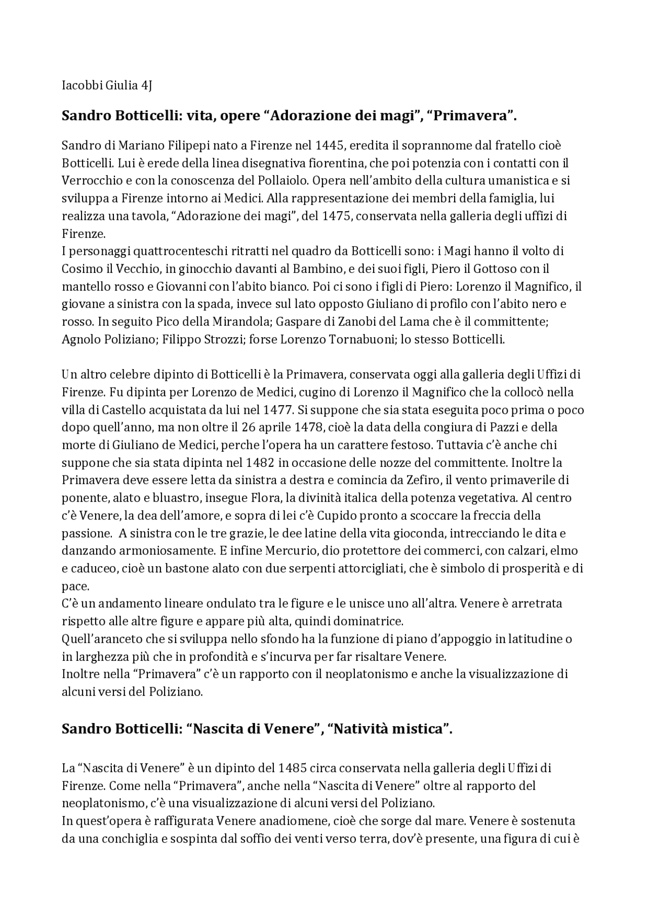 Sandro Botticelli: Vita ed Opere - Docsity