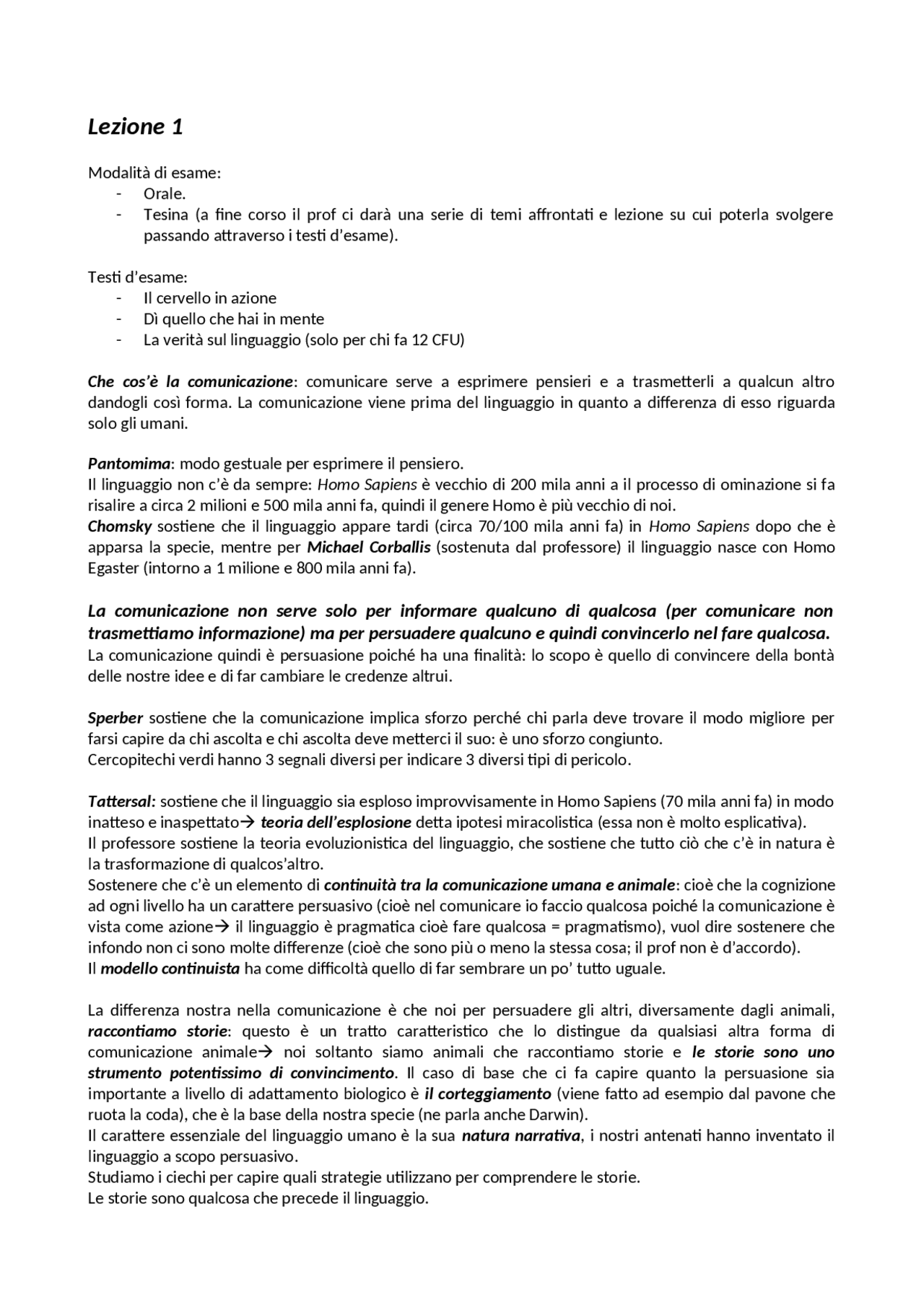 Scienze Cognitive Appunti Docsity