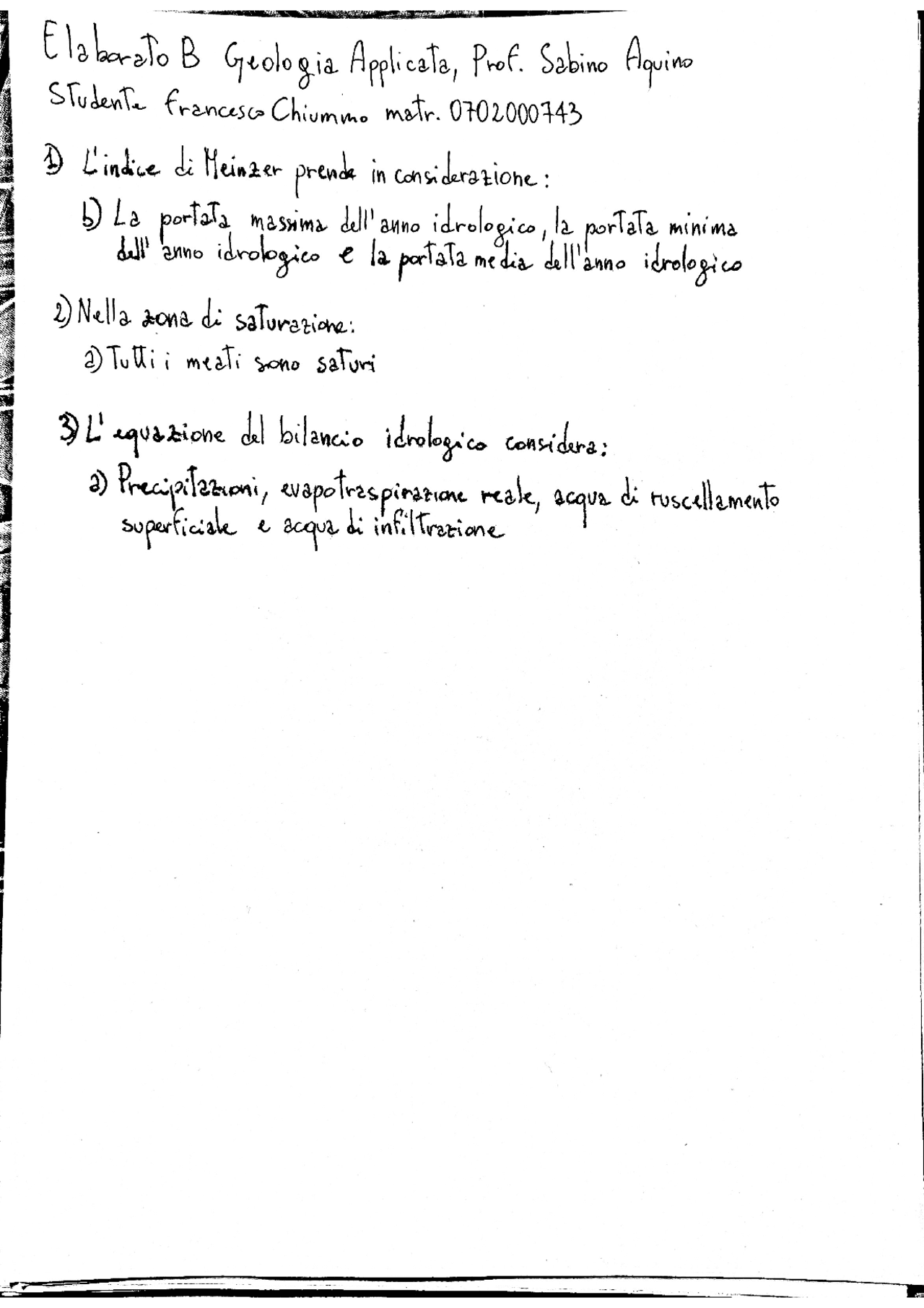 Geologia Applicata Elaborato B Docsity