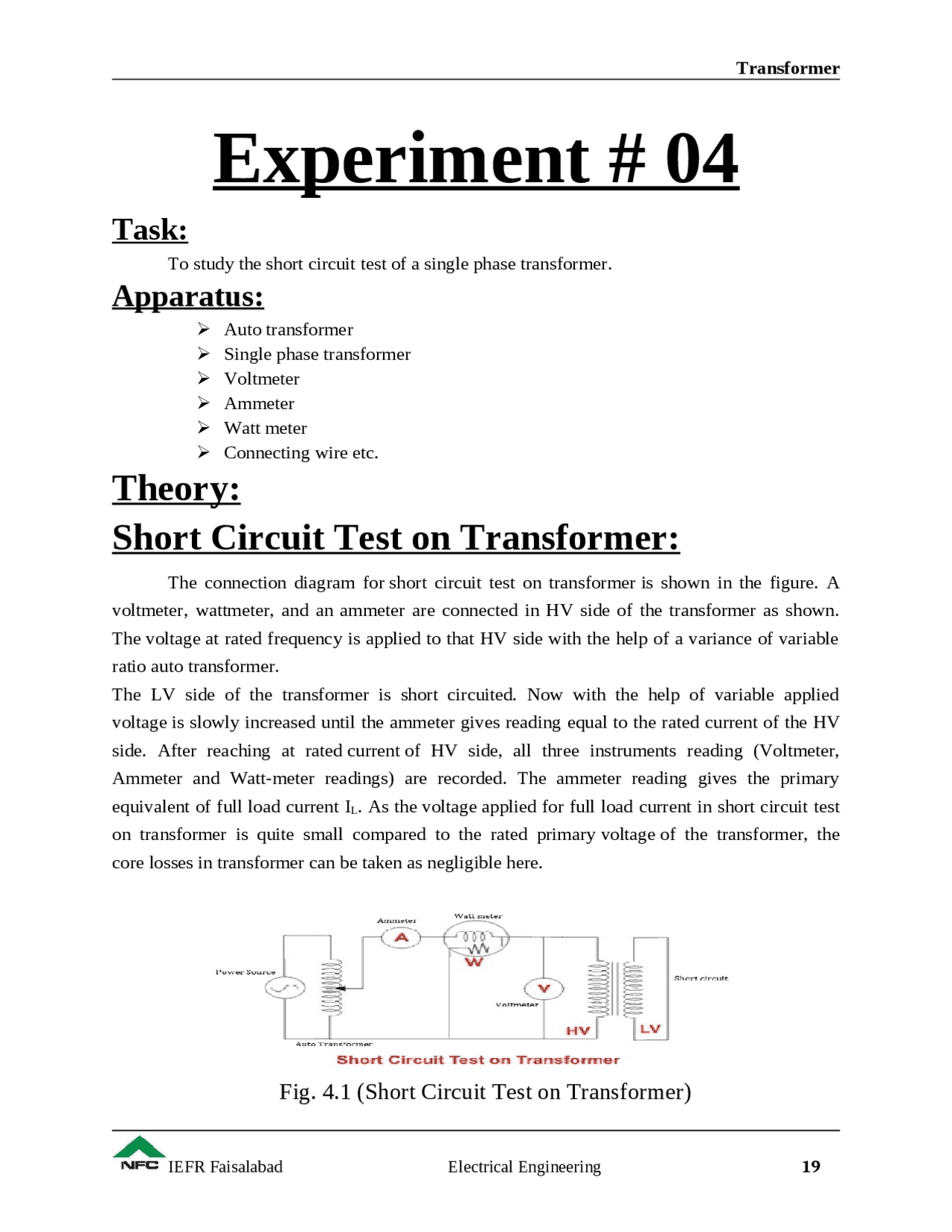 Short Circuit Test on transformer. | Assignments Power Distribution and ...