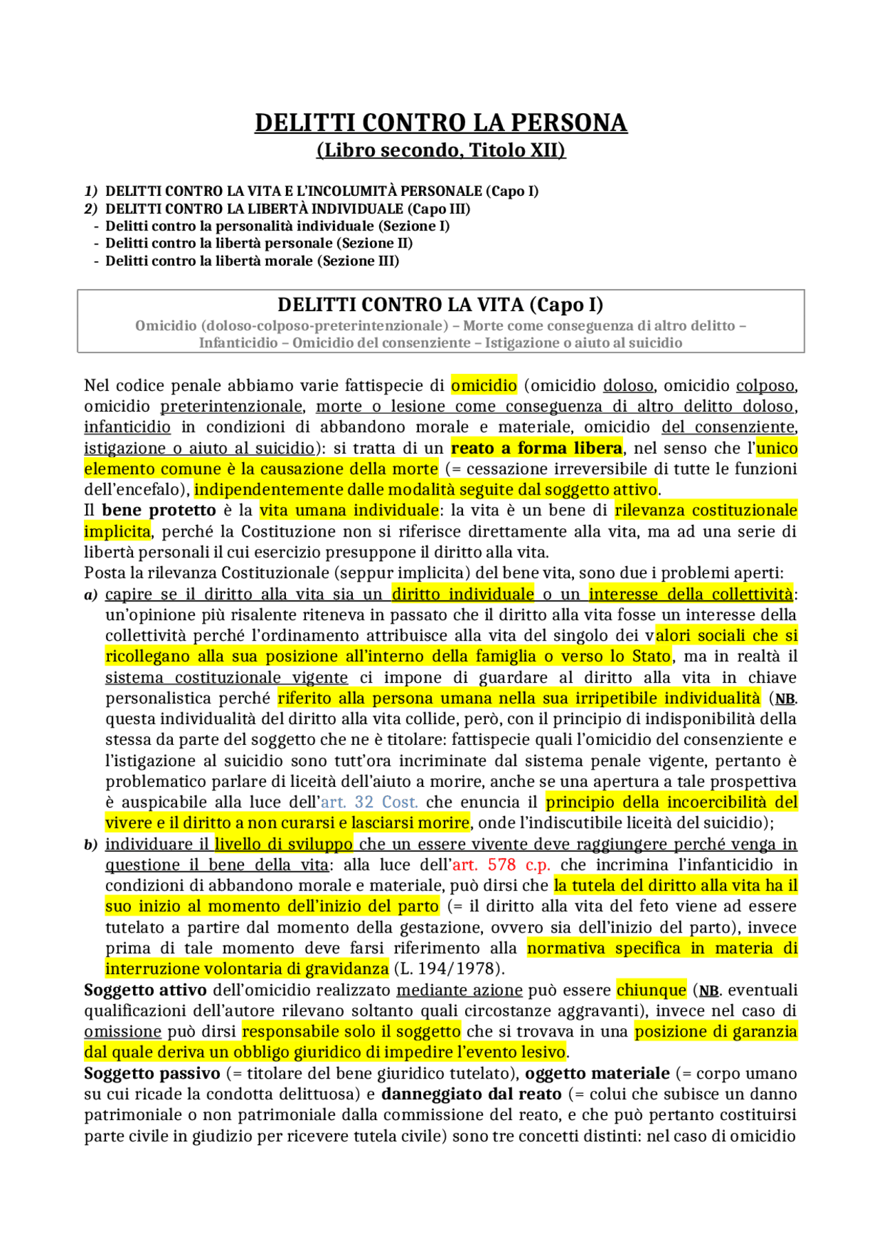 Delitti Contro La Persona Appunti Di Diritto Penale Docsity