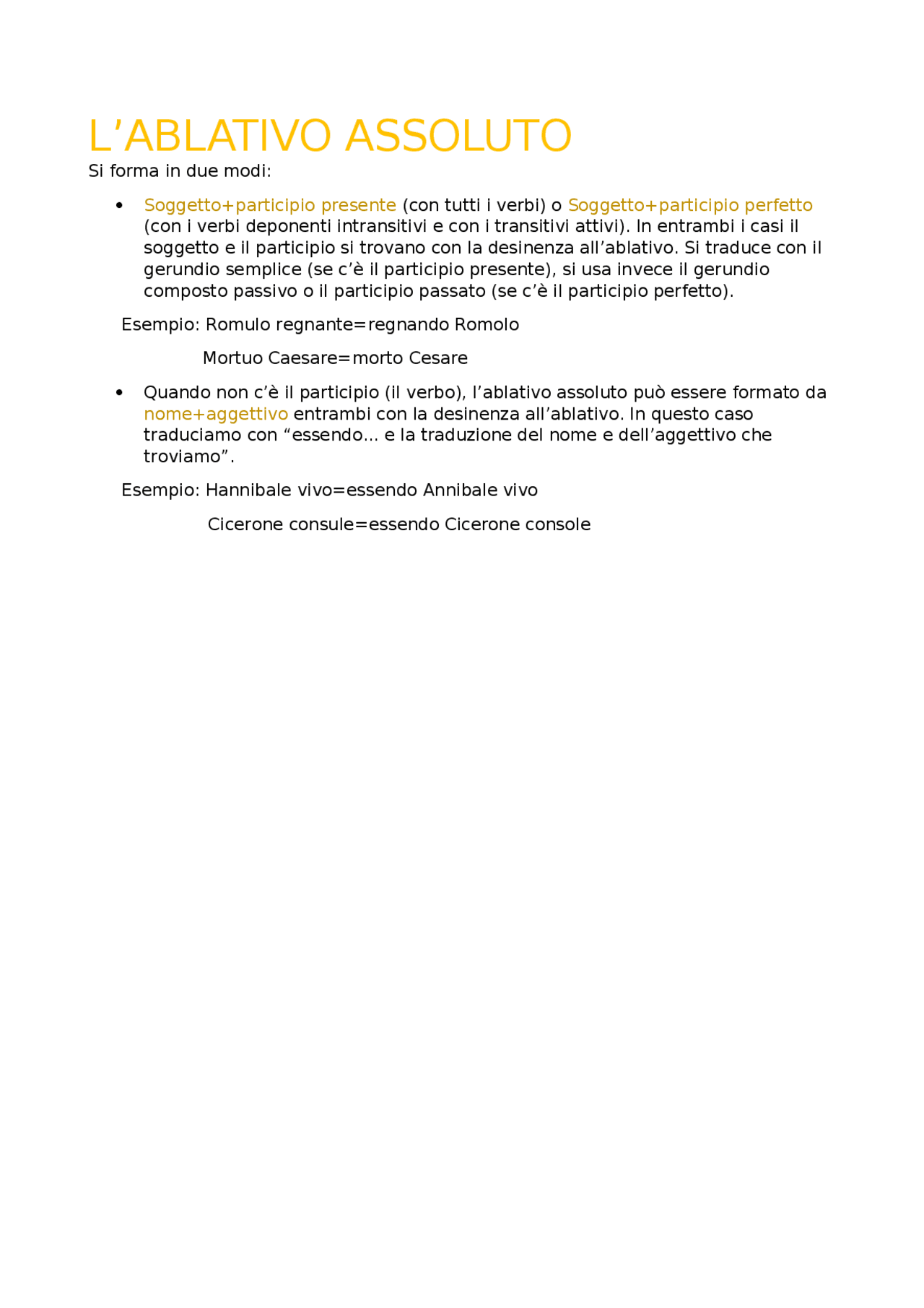Ablativo Assoluto Latino Docsity