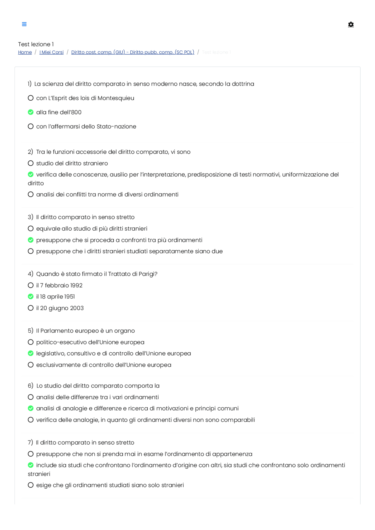 Test Completo Diritto Pubblico Comparato Docsity